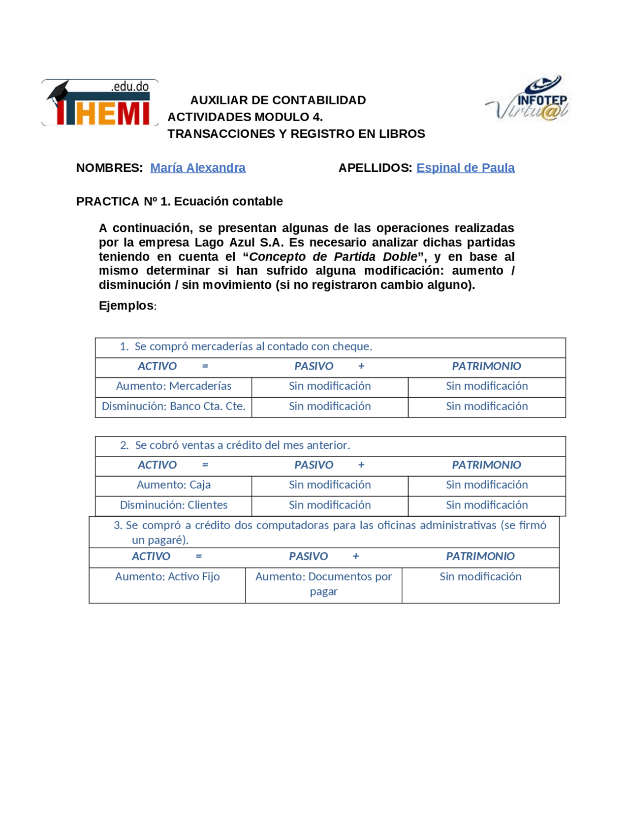 Practica sobre contabilidad | Ejercicios de Contabilidad | Docsity