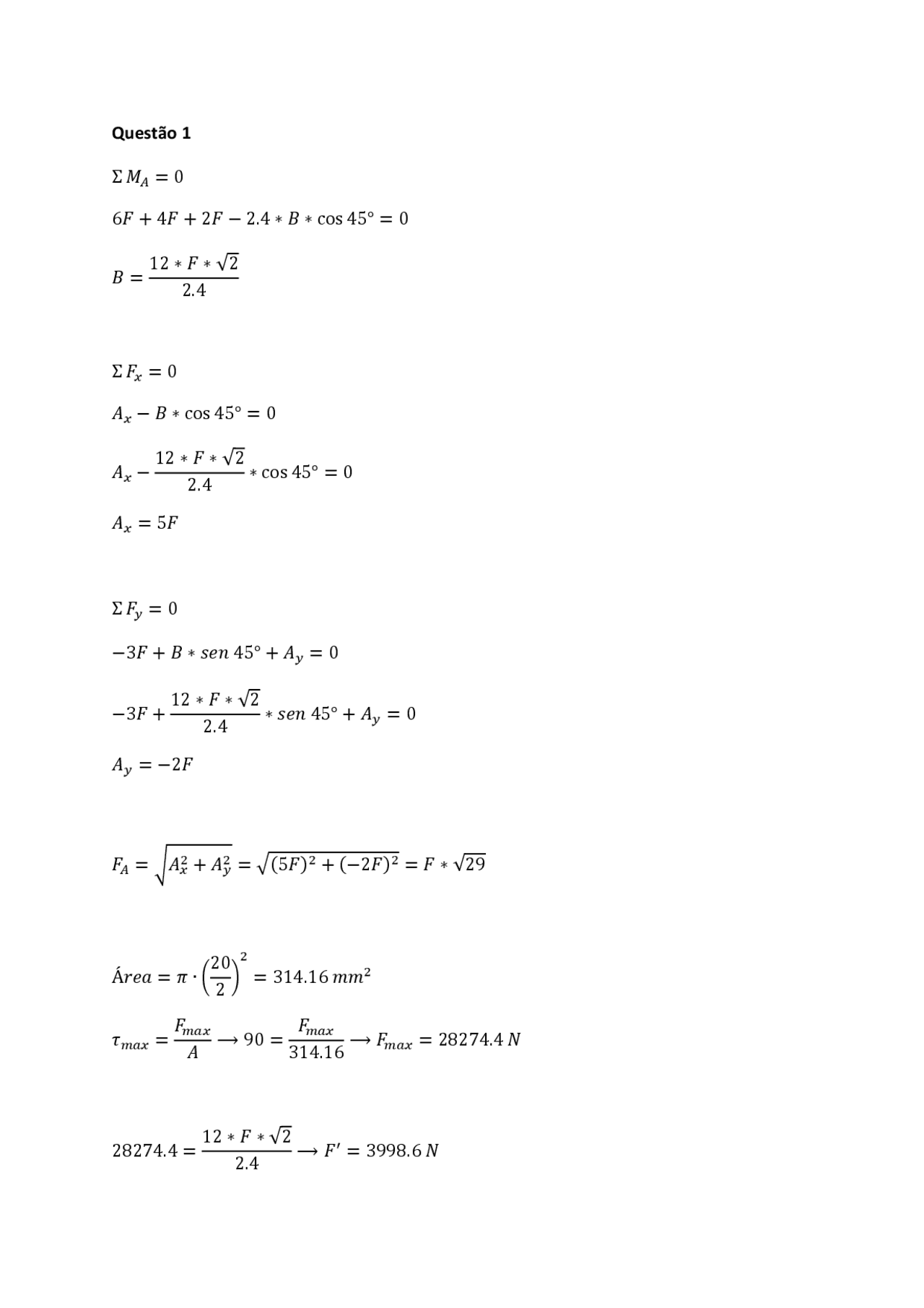 Ad1 Resistencioa dos Materias | Provas Resistência dos materiais | Docsity