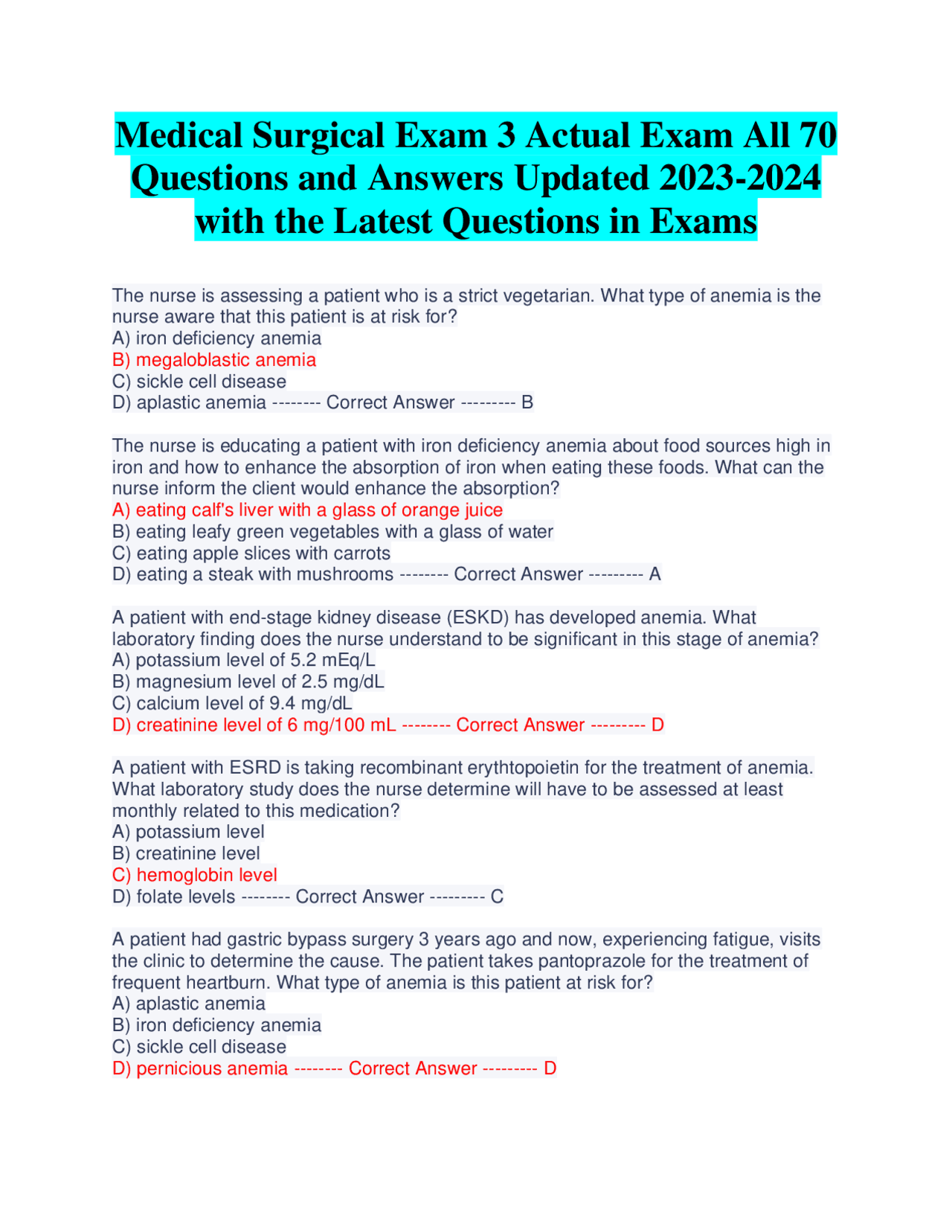 Medical Exam Questions