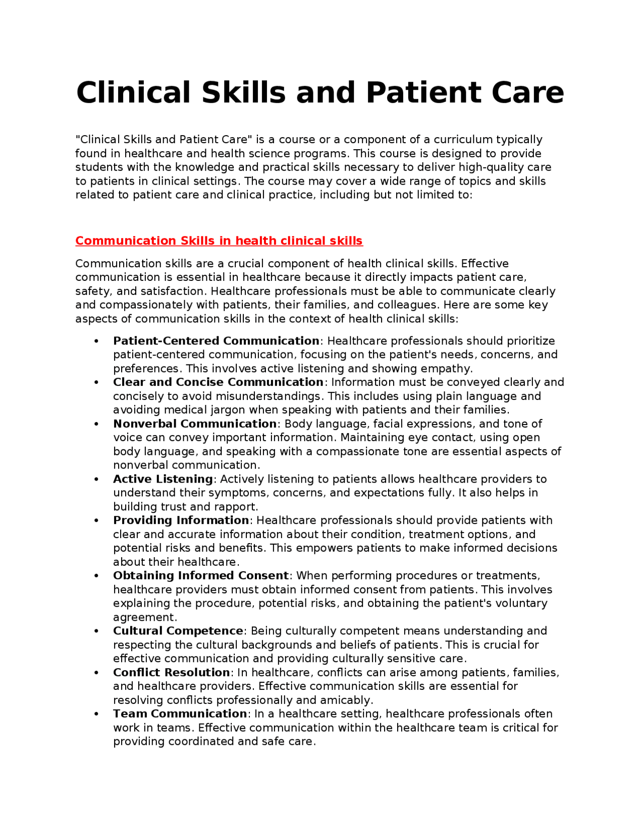 Clinical skill and patient care | Study notes Public Health | Docsity