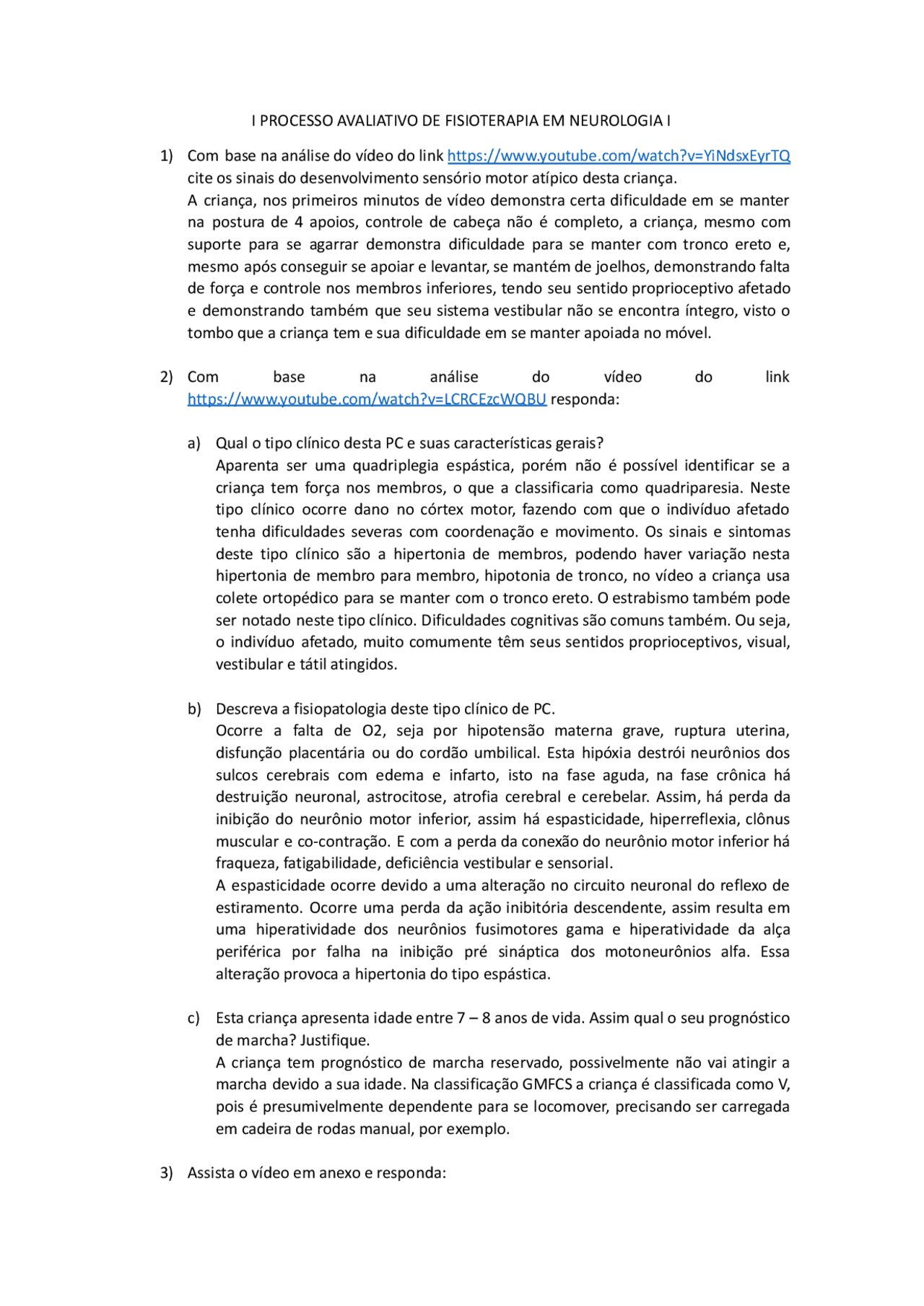 Fisioterapia Em Neurologia Infantil Provas Fisioterapia Docsity