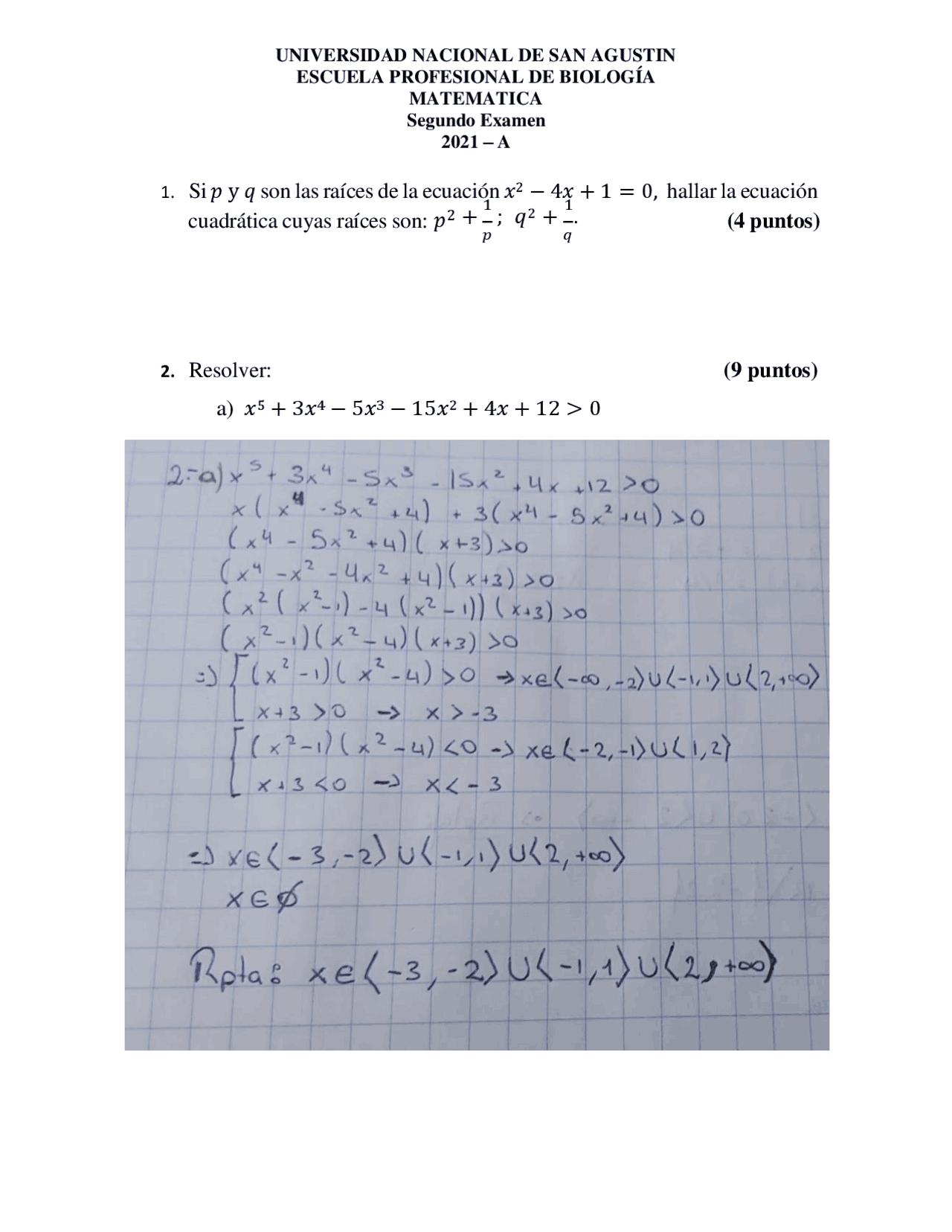Examen De Matematica Ejercicios De Matemáticas Docsity
