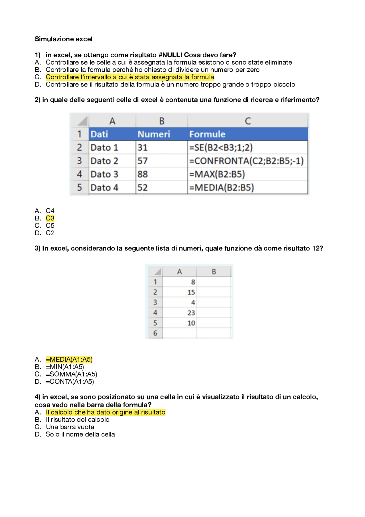Simulazione esame del Laboratorio di Excel per il business | Prove d'esame di Reti informatiche ...