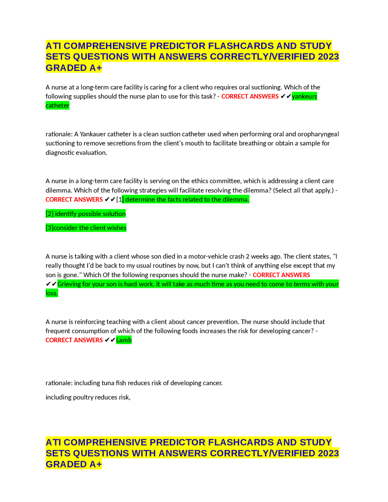 ATI COMPREHENSIVE PREDICTOR FLASHCARDS AND STUDY SETS QUESTIONS WITH ...