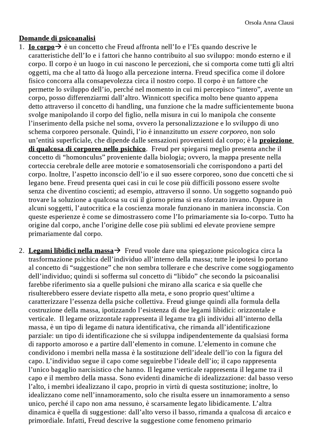 Domande di psicoanalisi con risposte allegate | Schemi e mappe ...