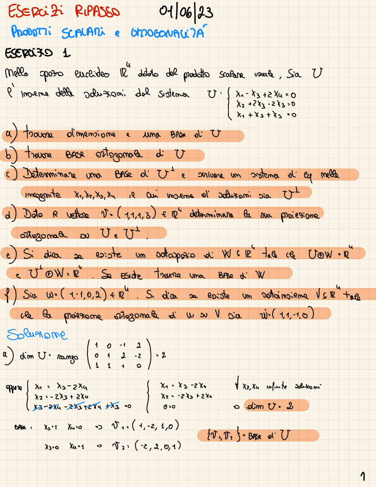 Esercizi Svolti Algebra Lineare E Geometria Analitica Prove Desame