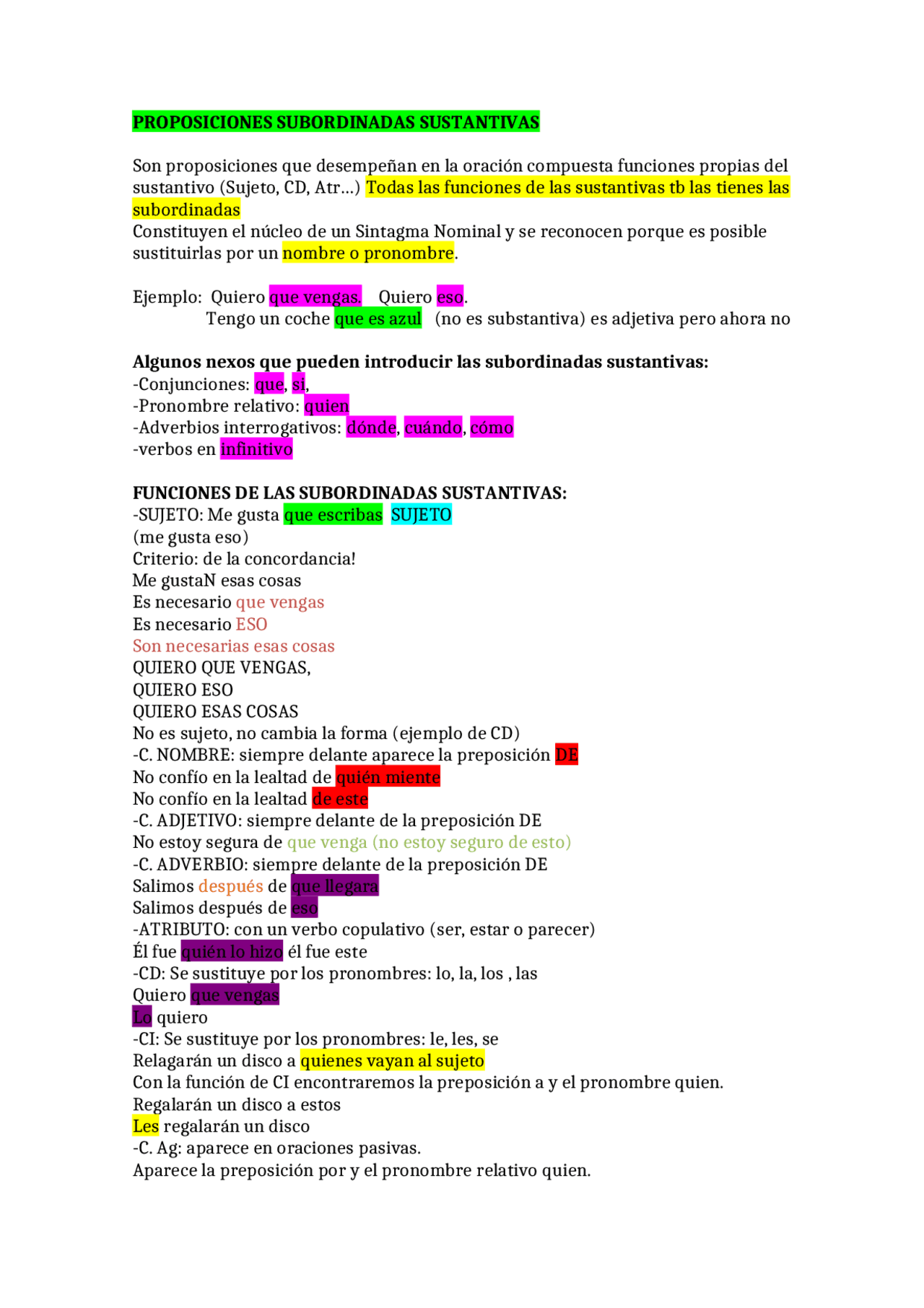 proposiciones subordinadas | Apuntes de Lengua y Literatura | Docsity