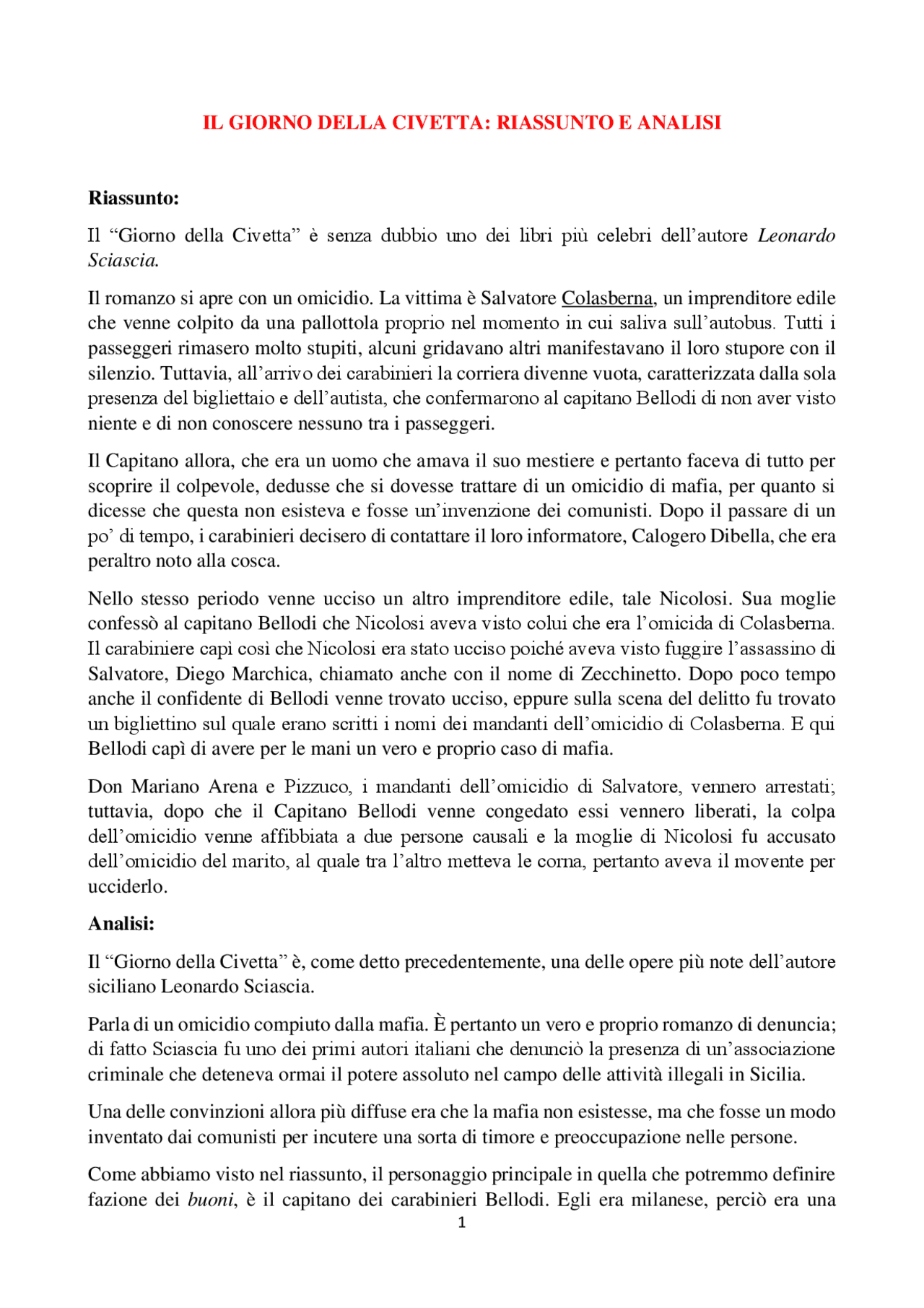 Il Giorno della Civetta | appunti e dispense per scuole superiori ...