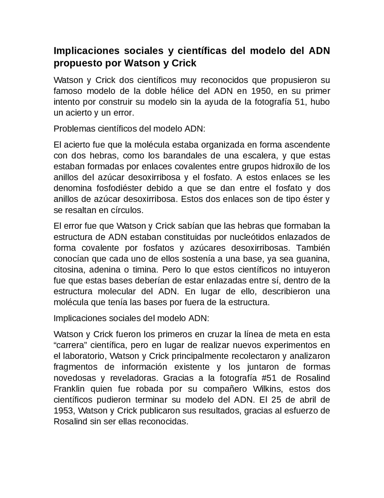 Implicaciones sociales y científicas del modelo del ADN propuesto por Watson y Crick | Esquemas ...