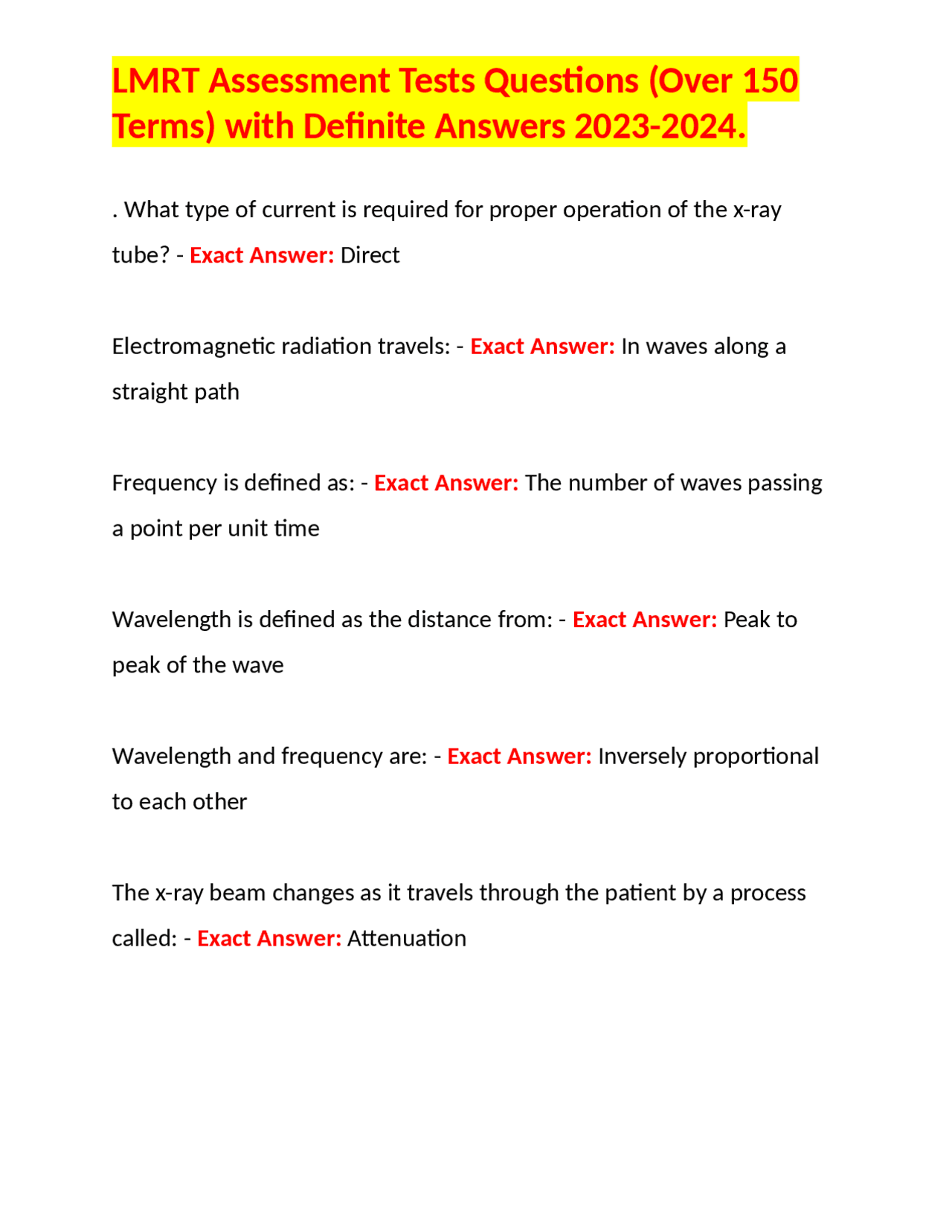 LMRT Assessment Tests Questions (Over 150 Terms) with Definite Answers ...
