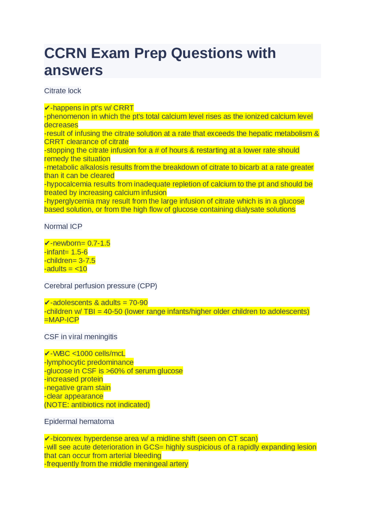 Medical Exam Prep Questions and Answers | Exams Nursing | Docsity