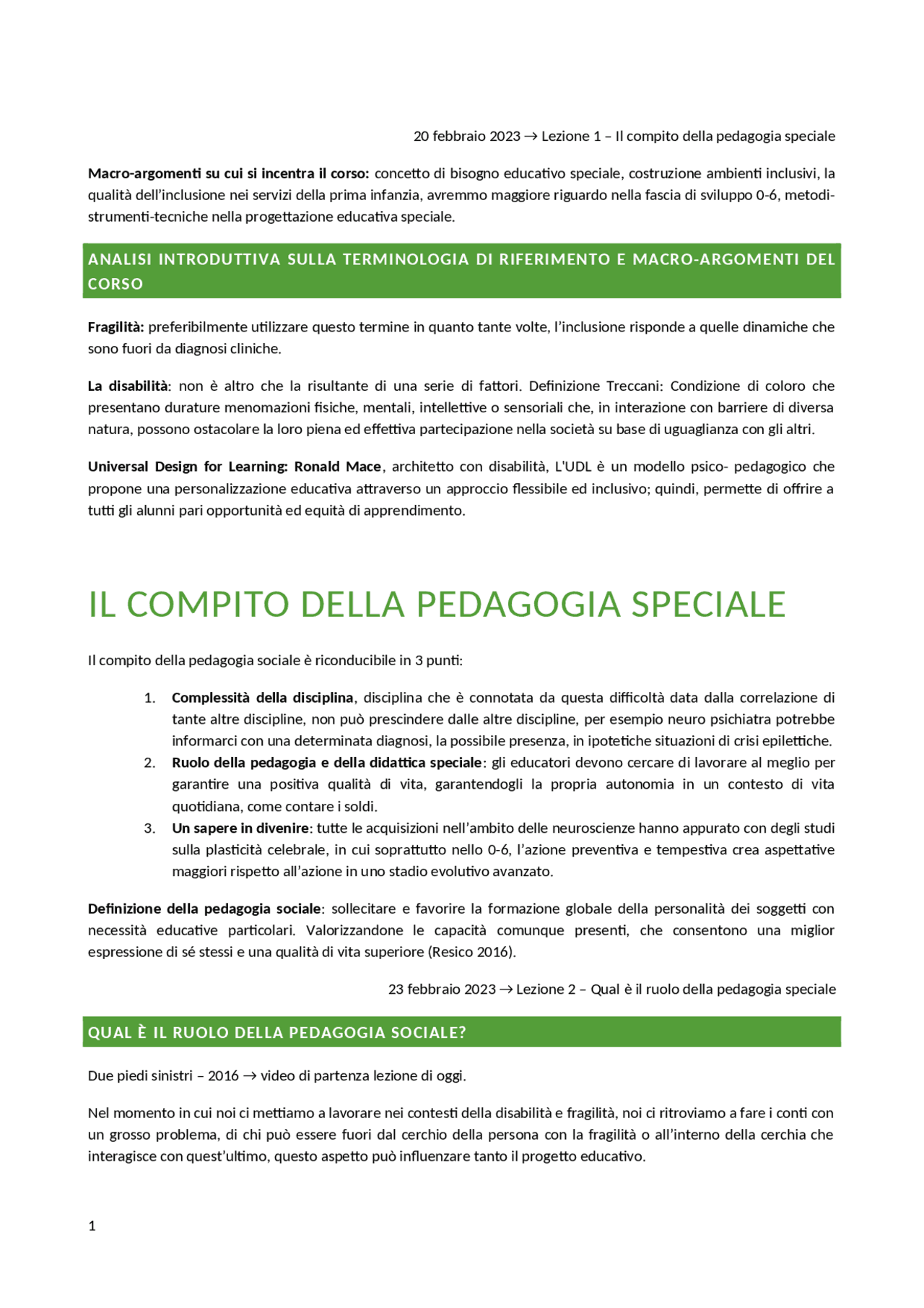Metodologia Delle Attività Formative Speciali Prof Zanfroni Appunti