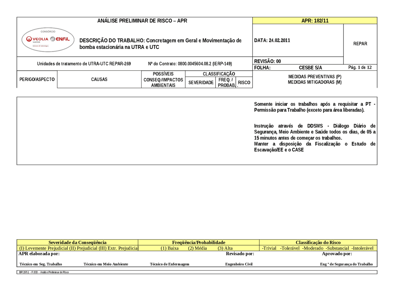 Análise Preliminar De Riscos Exercícios Análise De Riscos Docsity