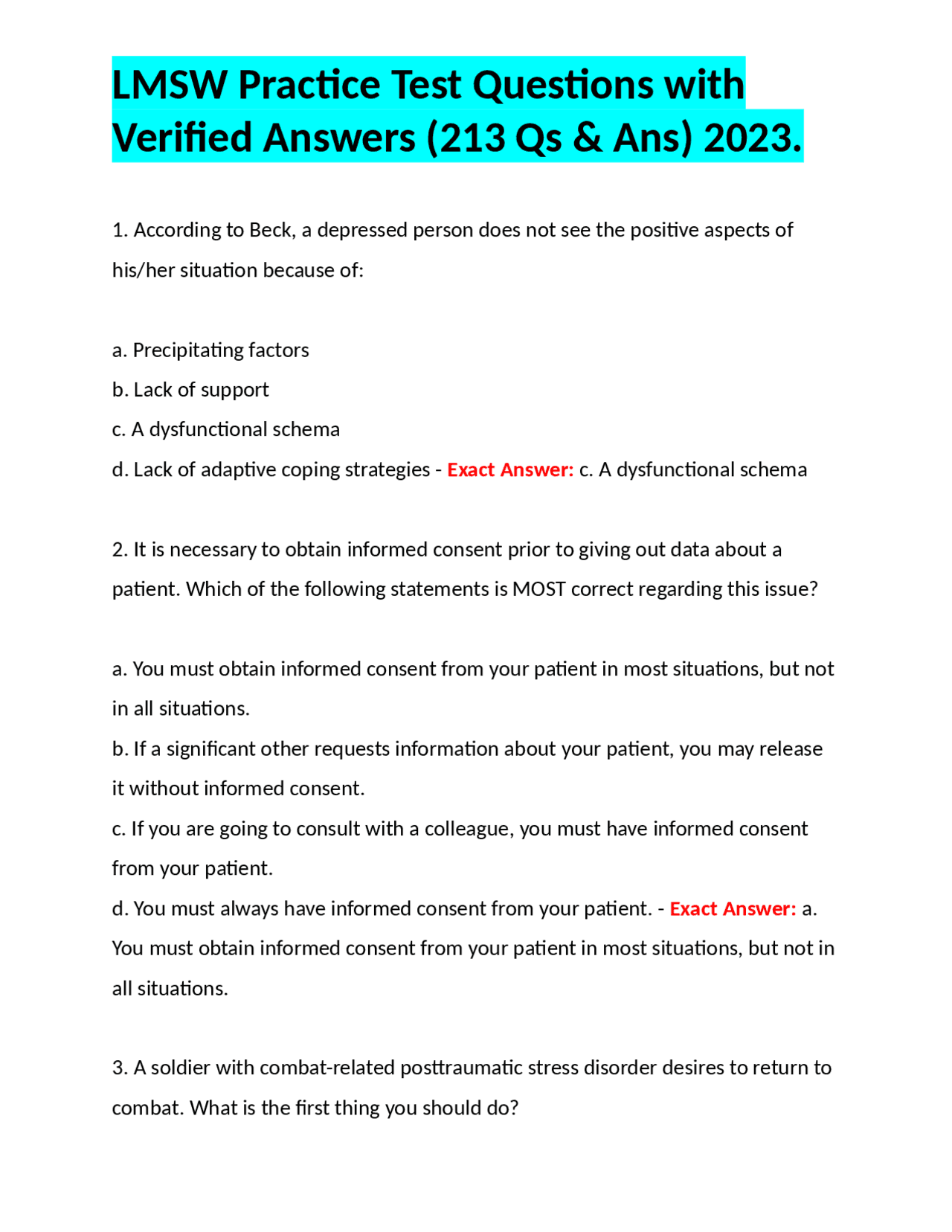LMSW Practice Test Questions with Verified Answers (213 Qs & Ans) 2023 ...