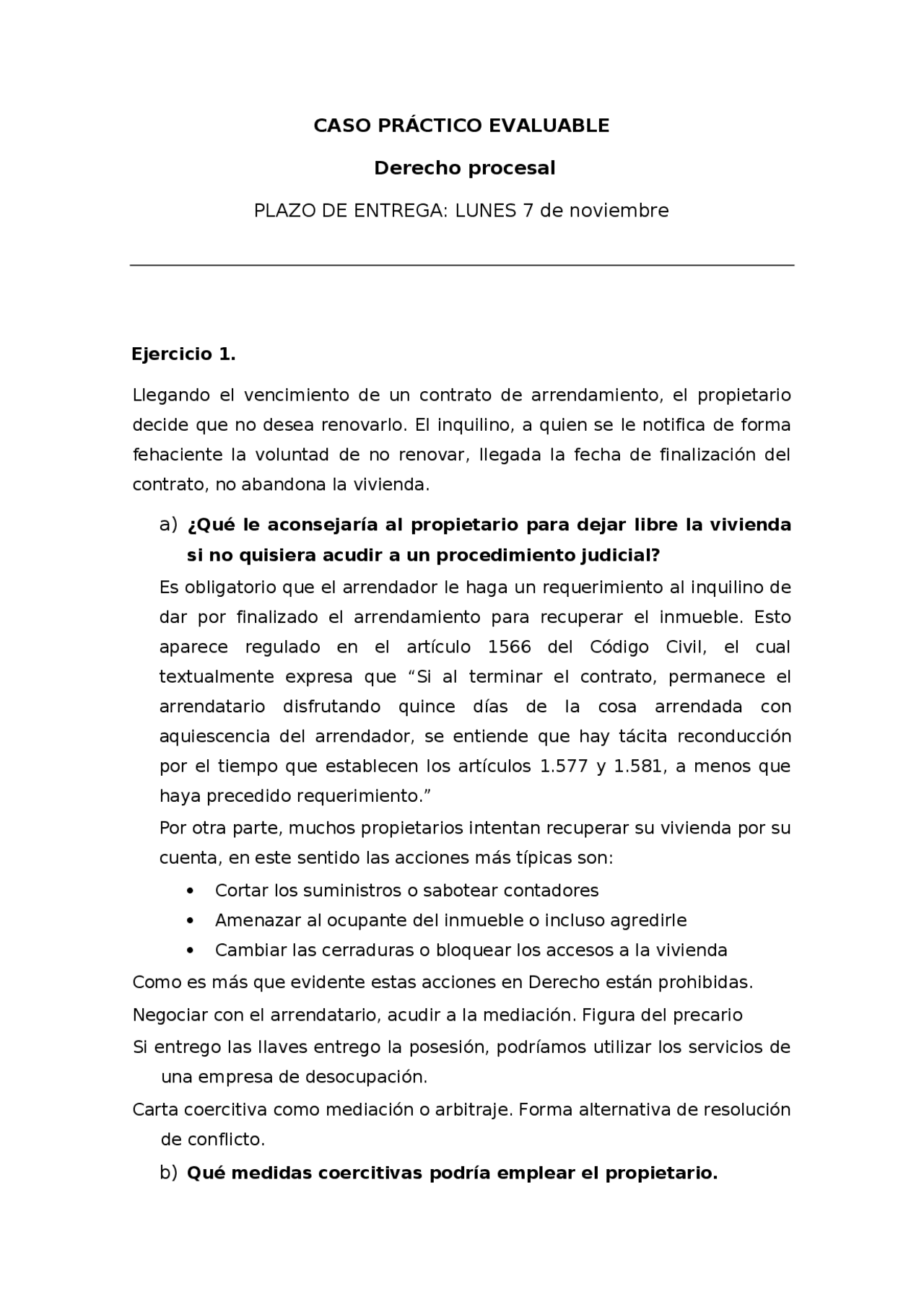 Práctica De Derecho Procesal Ejercicios De Derecho Procesal Docsity