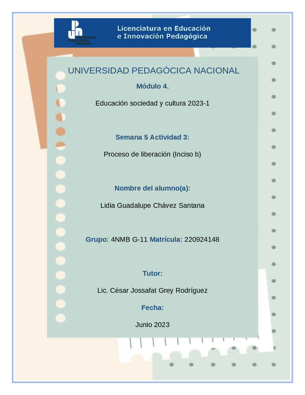 Actividad semana 5 módulo 4 | Apuntes de Pedagogía | Docsity