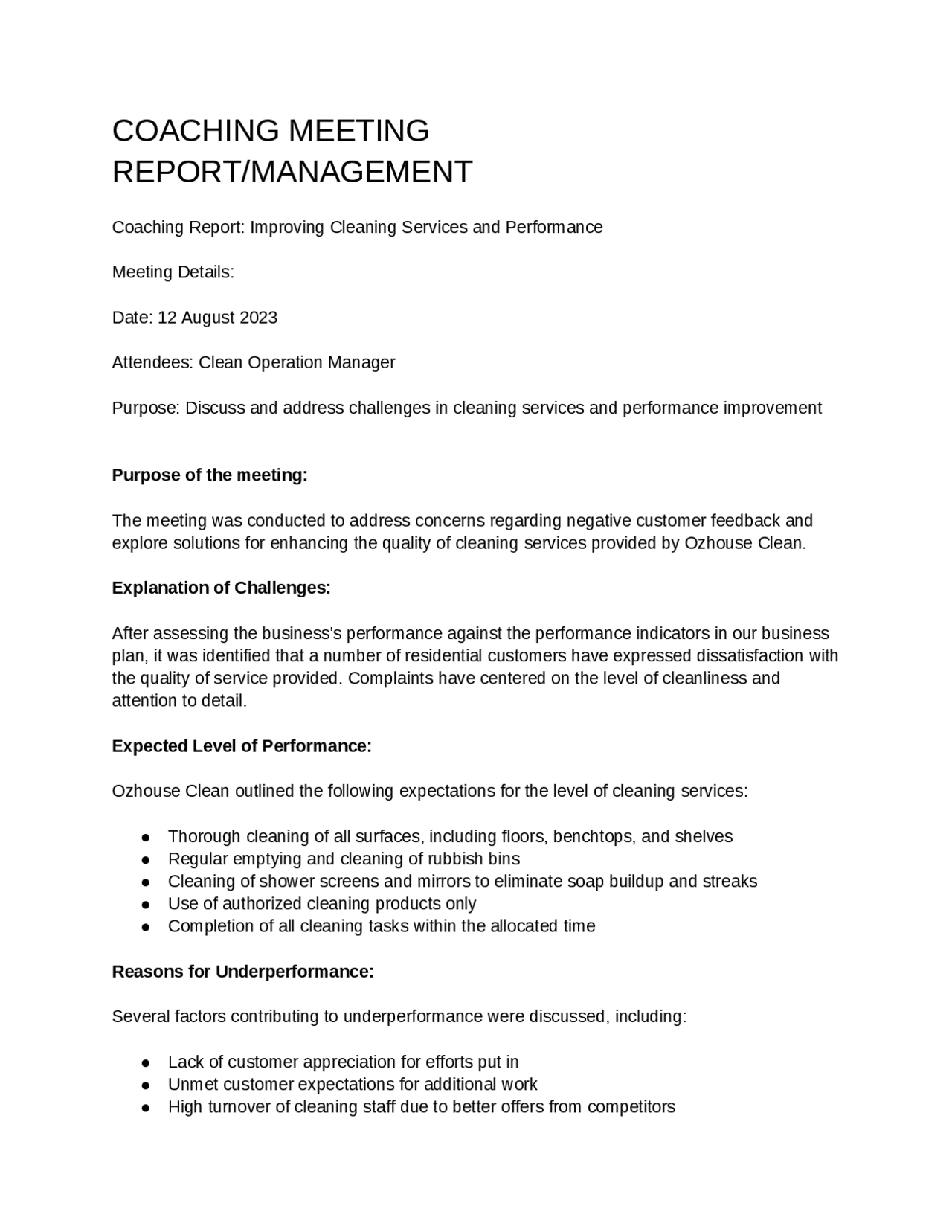 Coaching Meeting Template | Assignments Business Strategy | Docsity