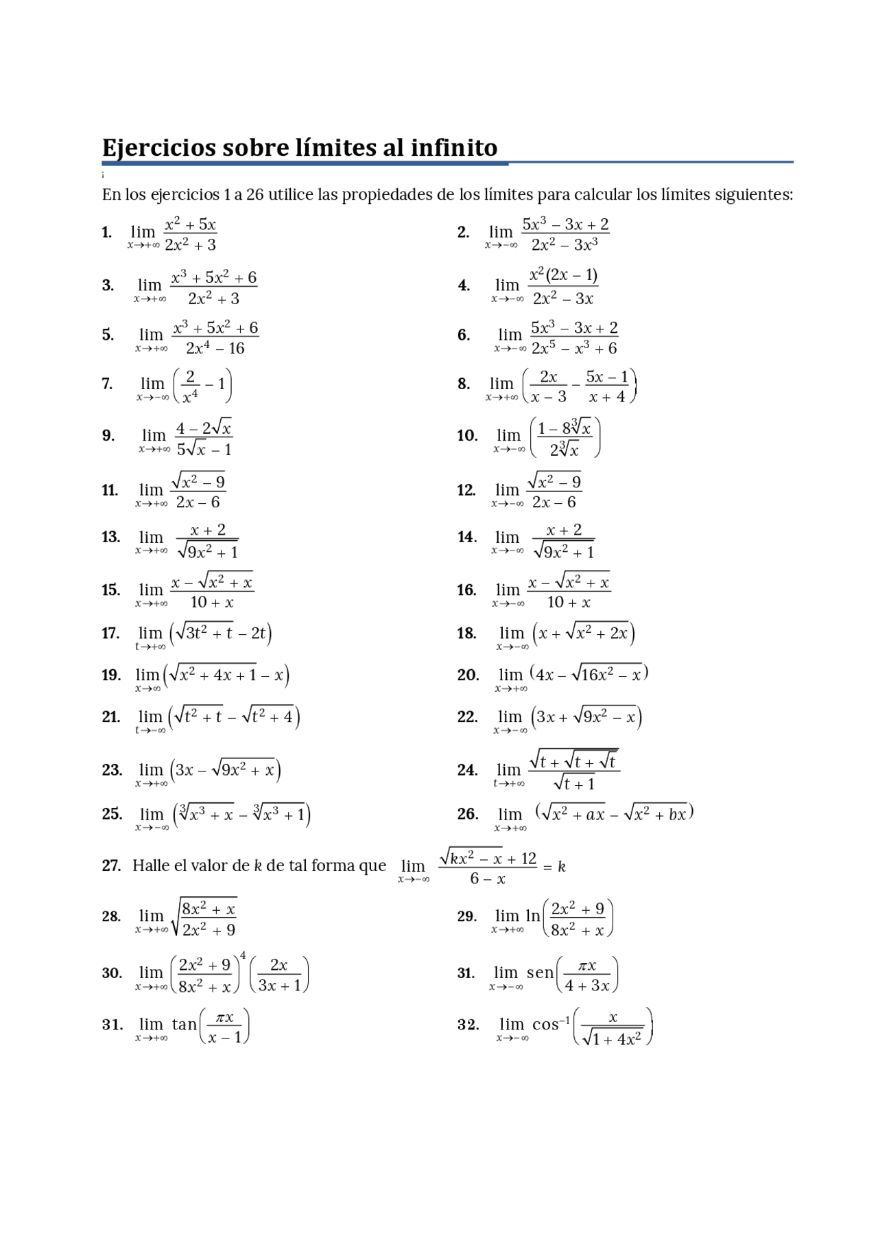 Ejercicios De Limites Ejercicios De Cálculo Para Ingenierios Docsity