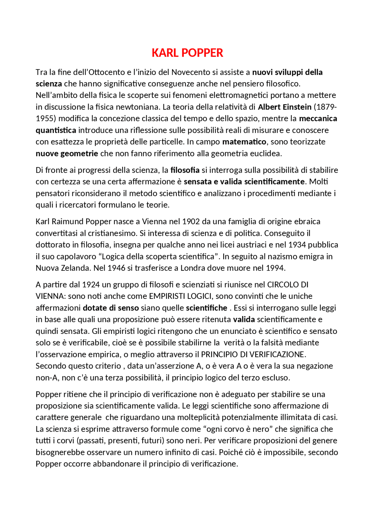 Karl Popper Riassunto Schemi E Mappe Concettuali Di Filosofia Docsity