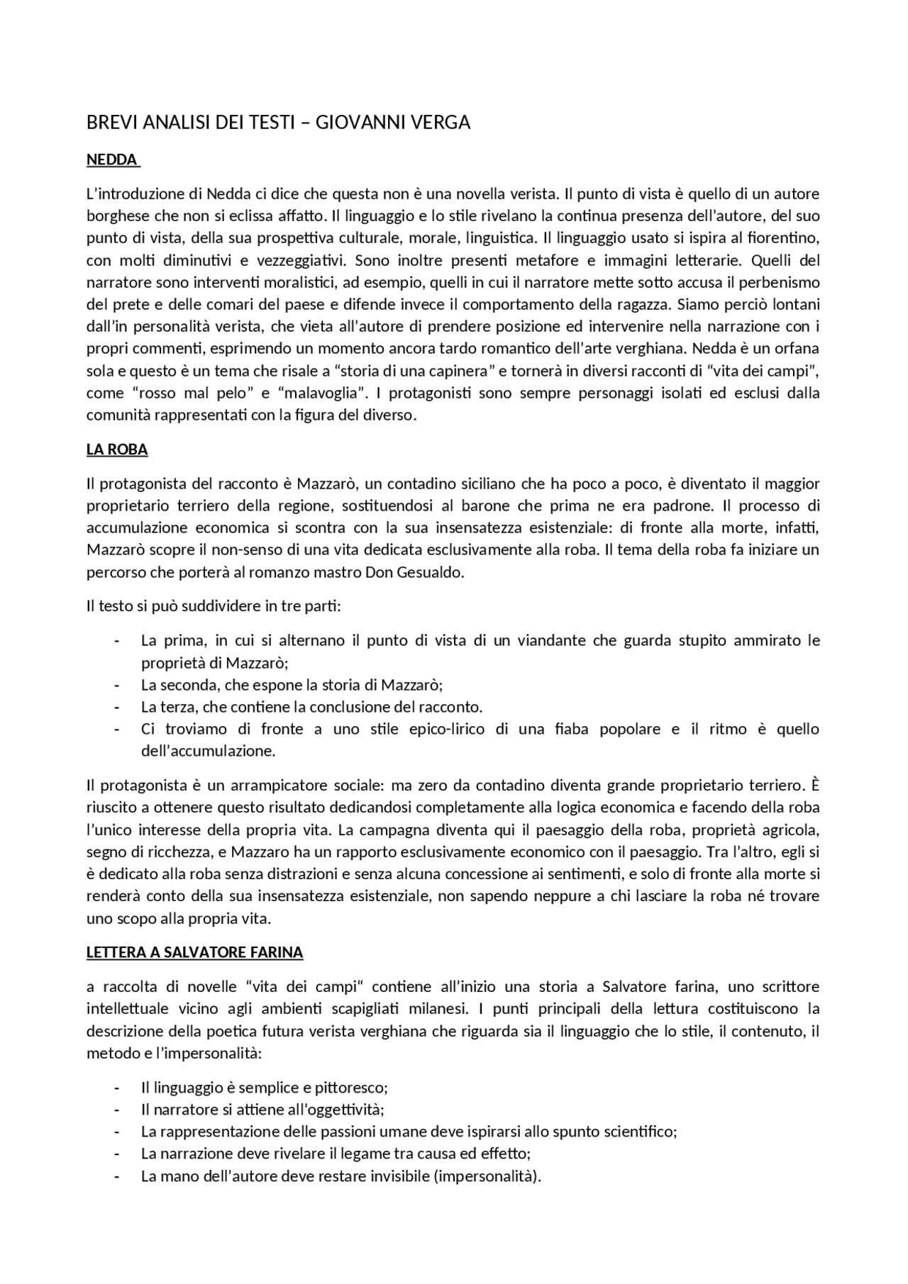 Analisi Di Testi Misti Di Giovanni Verga Appunti Di Italiano Docsity