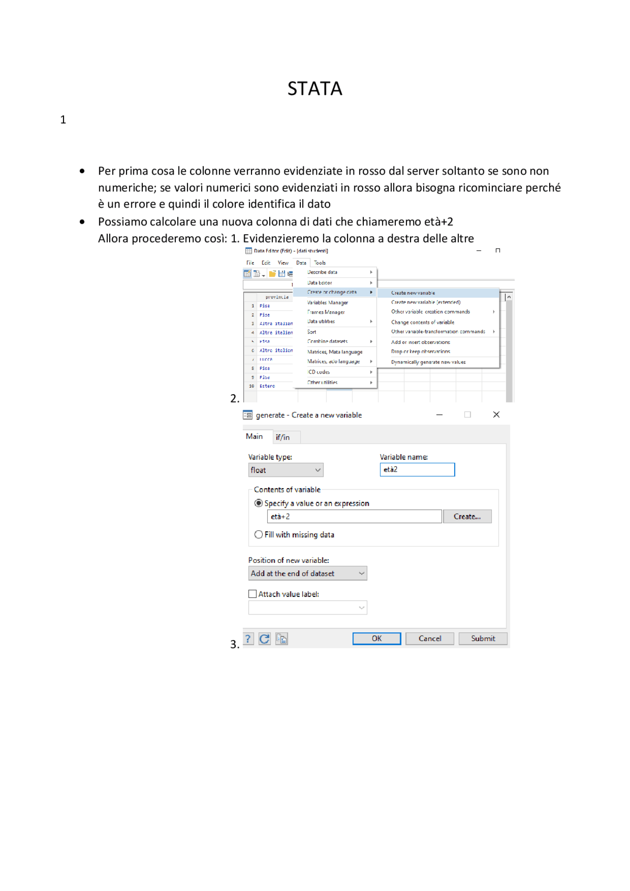 Comandi software STATA | Appunti di Ricerca di Mercato | Docsity