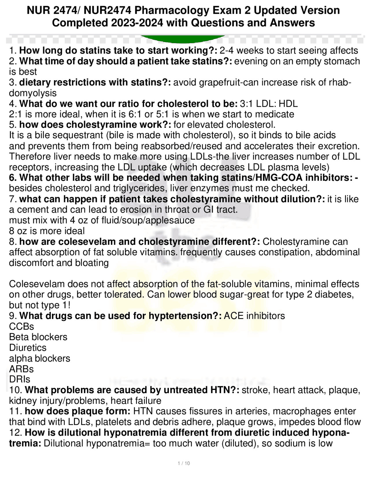 NUR 2474/ NUR2474 Pharmacology Exam 2 Updated Version Completed 2023 ...