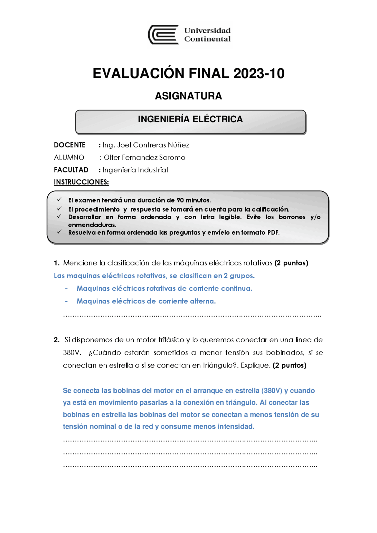 EXAMEN FINAL DE INGENIERÍA ELÉCTRICA | Exámenes de Ingeniería | Docsity