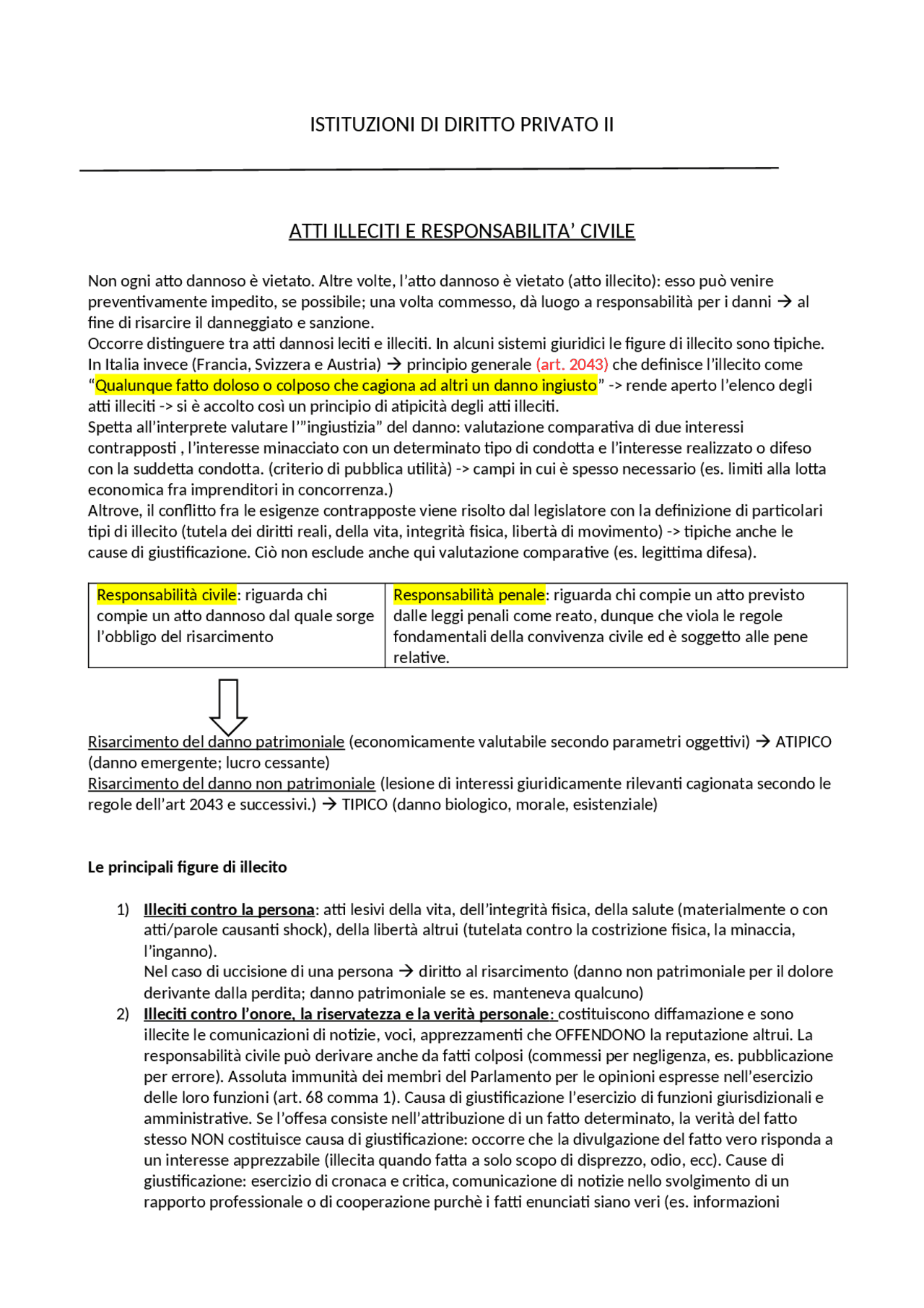 Atti Illeciti E ResponsabilitÀ Civile Manpietro Trimarchi Dispense