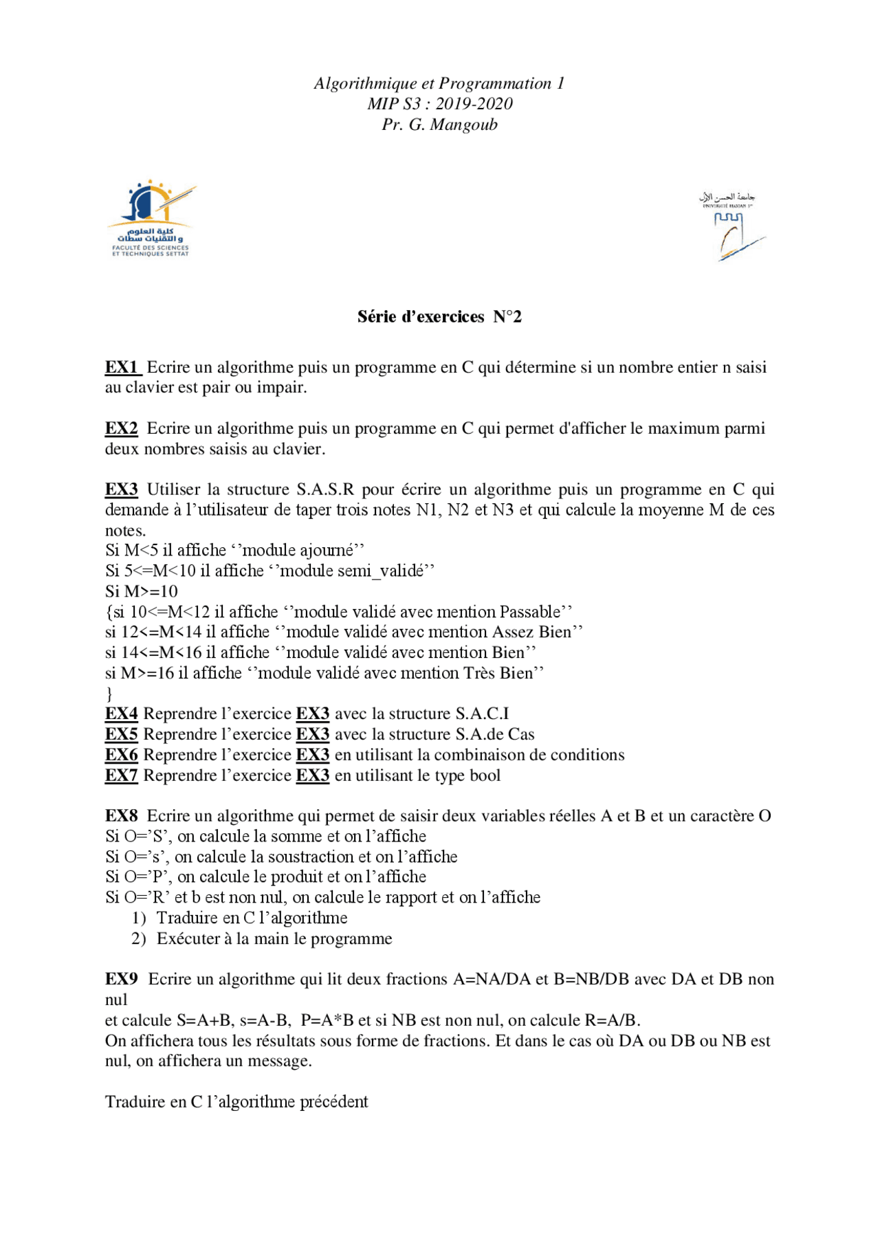 Exos De Programmation En Langage C Exercises Computer Programming
