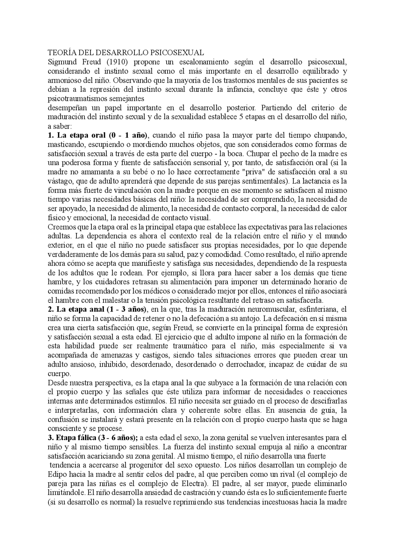 TeorÍa Del Desarrollo Psicosexual Tesis De Psicología Del Desarrollo