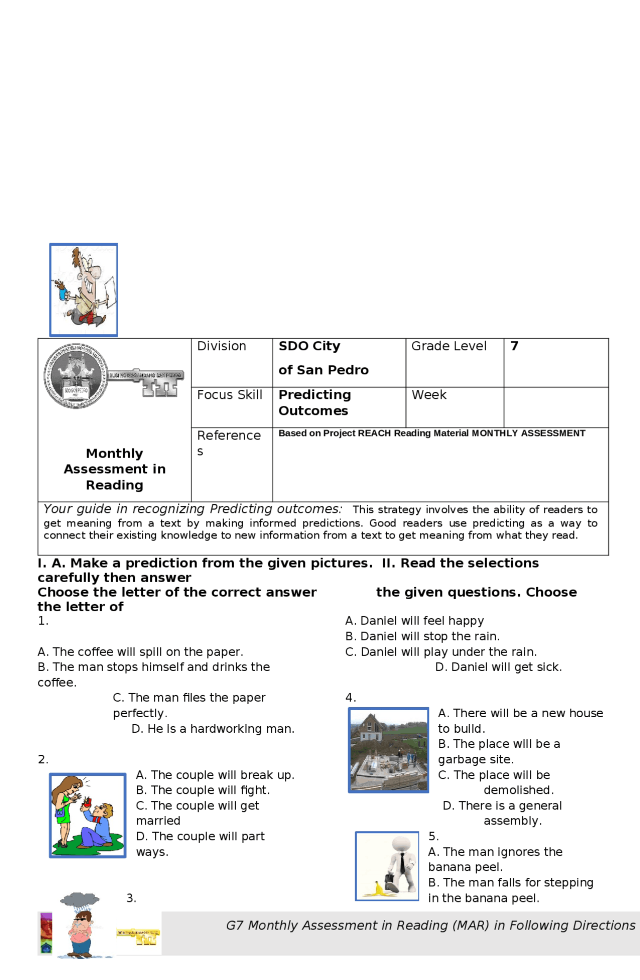 Monthly Assessment On Reading Exercises Technical English Docsity