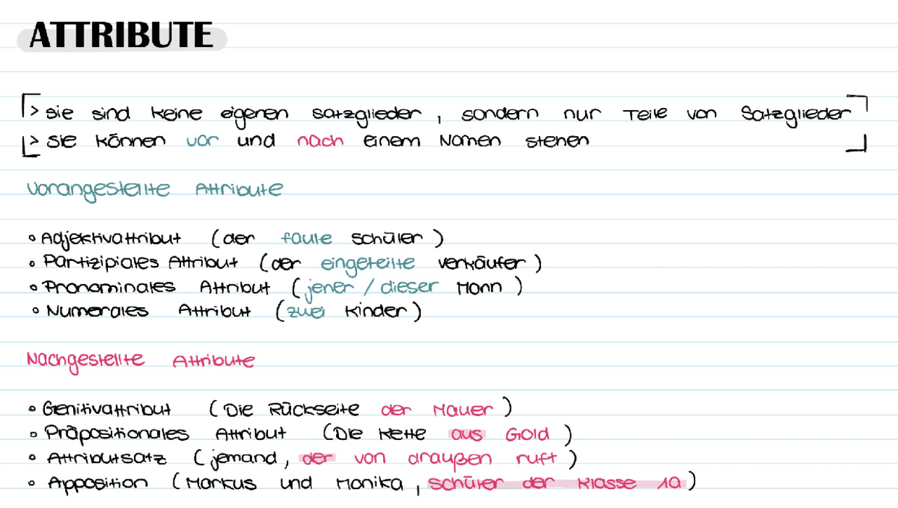 Deutsch: vorran- und nachgestellte Attribute | Mitschriften Deutsch ...