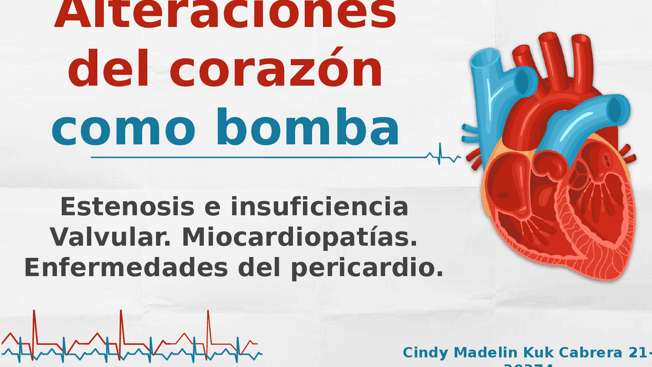 Exposicion del corazon como bomba | Ejercicios de Fisiopatología | Docsity