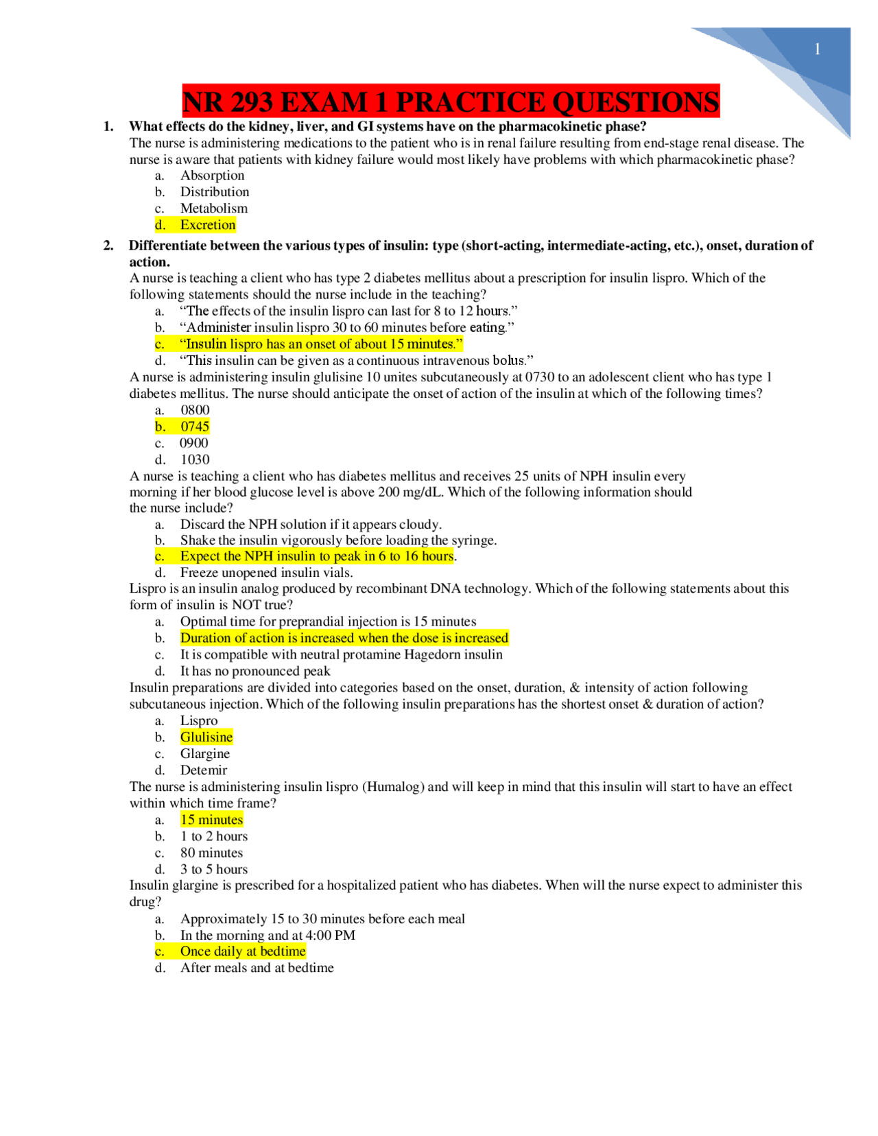 NR 293 EXAM 1 PRACTICE QUESTIONS WITH 100% CORRECT ANSWERS GRADED A+ ...