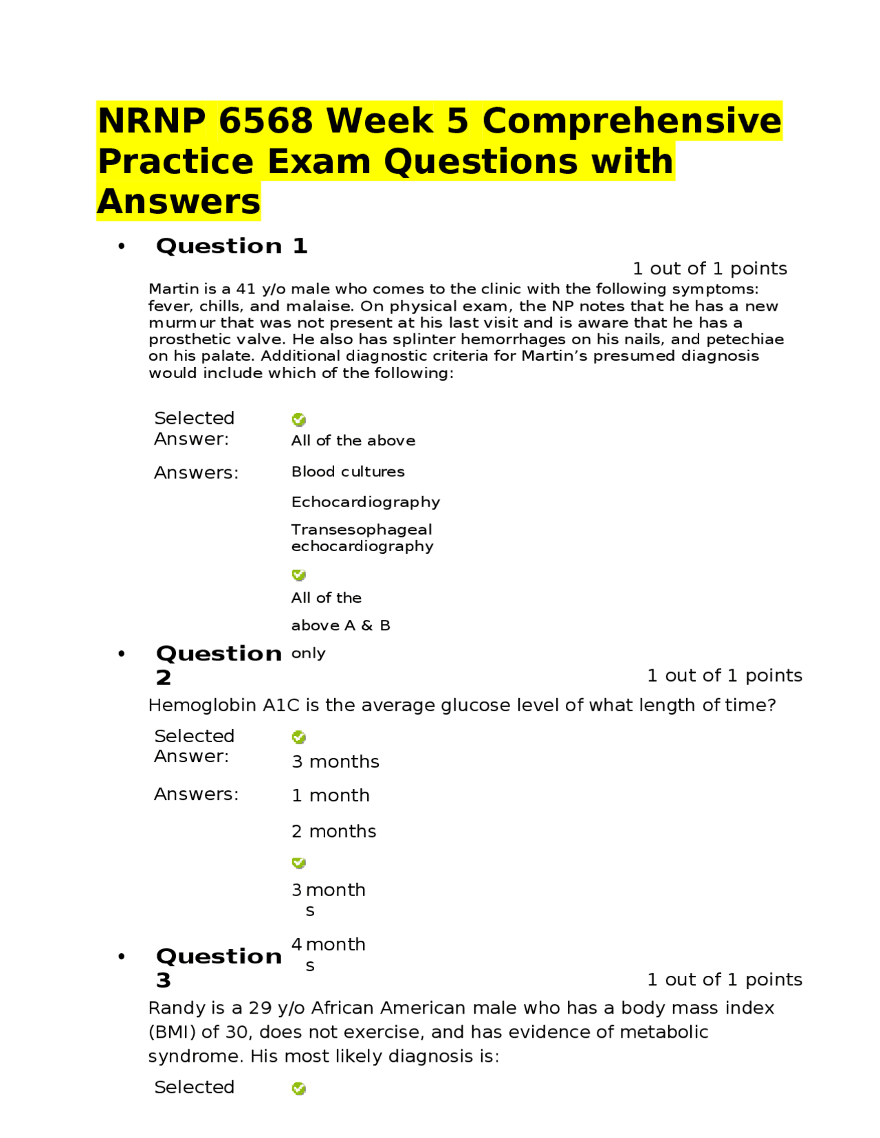 Nrnp 6568 Week 5 Comprehensive Practice Exam Questions With Answers