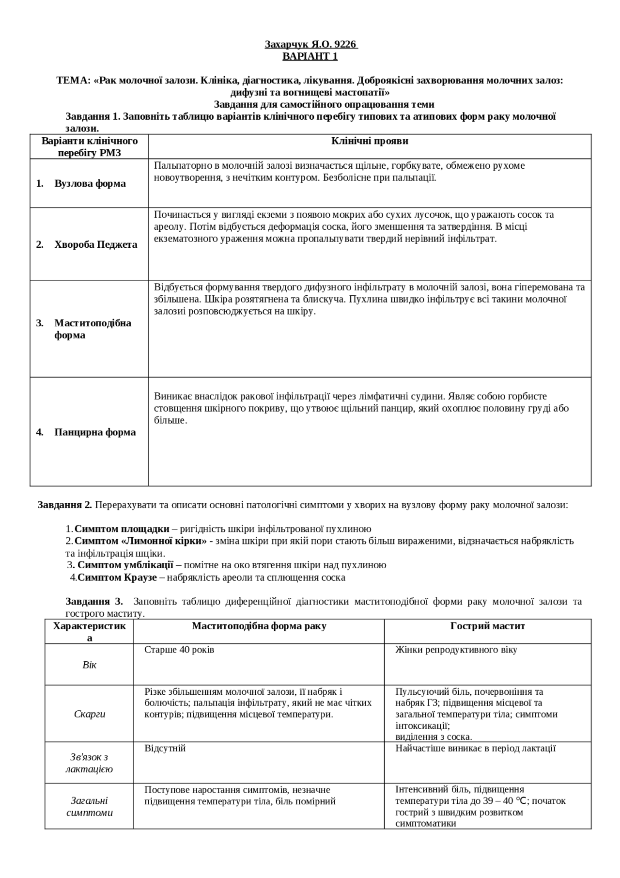 ОнкологіяЗошитТема 3 Варіант 1 Рефераты Онкология Docsity