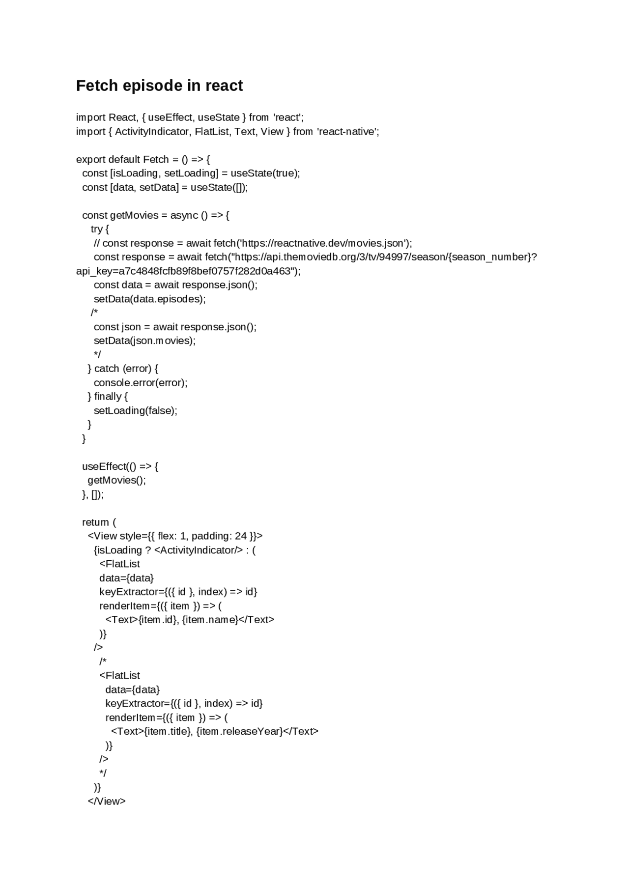 React native - Fetch episode in react (Movies) | Appunti di Sviluppo di ...