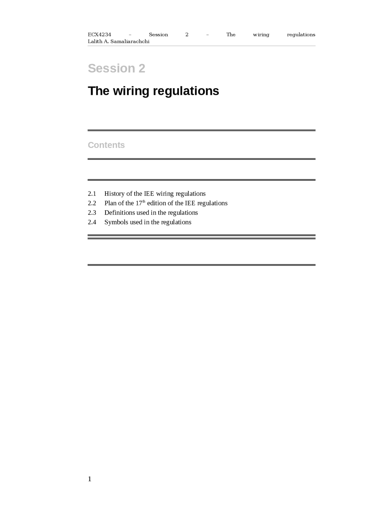 Electrical Installations Lecture Notes Electrical Engineering Docsity