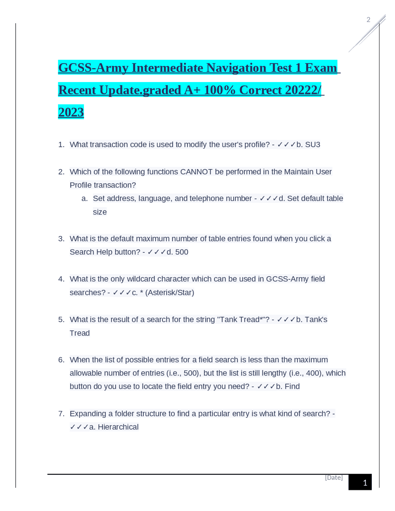 Gcss Army Intermediate Navigation Test 1 Exam Recent Update Graded A 100 Correct 20222