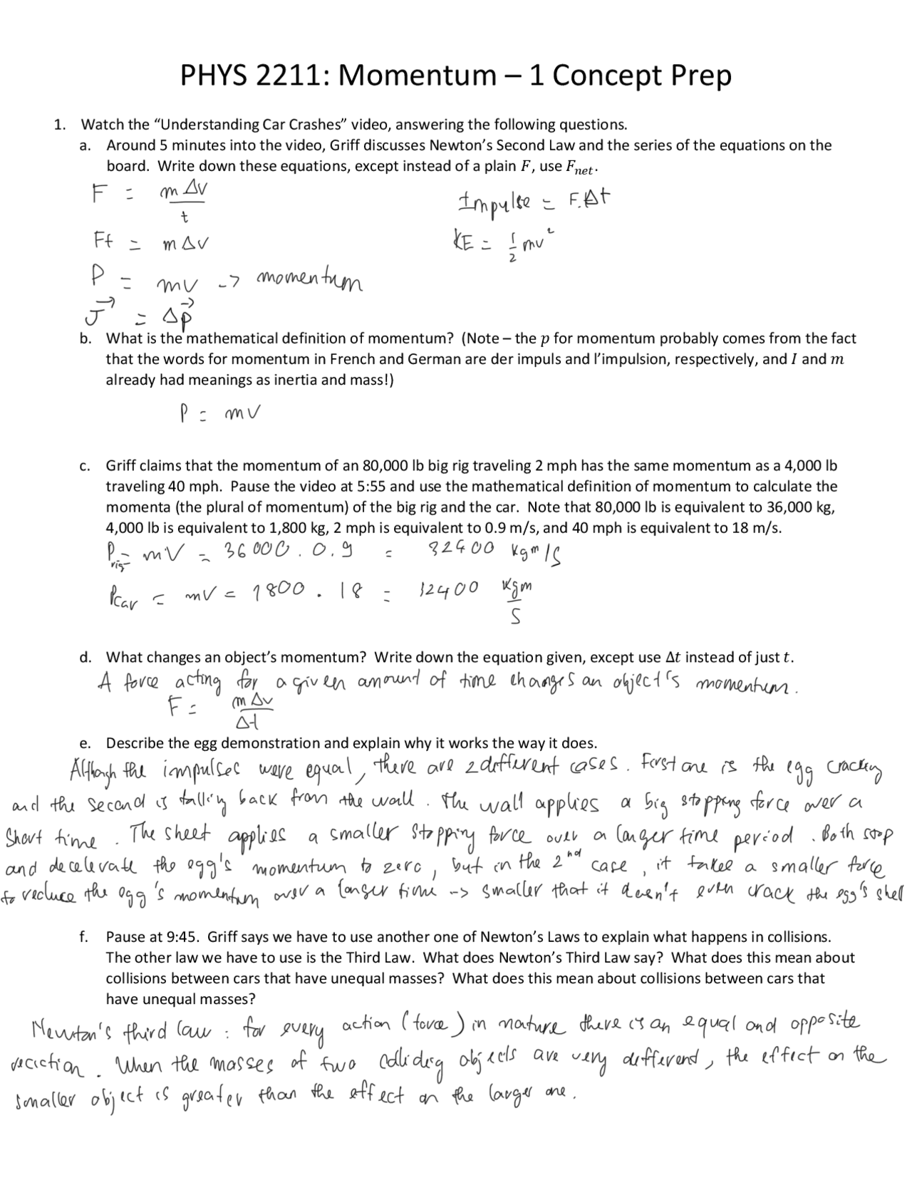 Momentum I Preparation Schemes And Mind Maps Physics Docsity