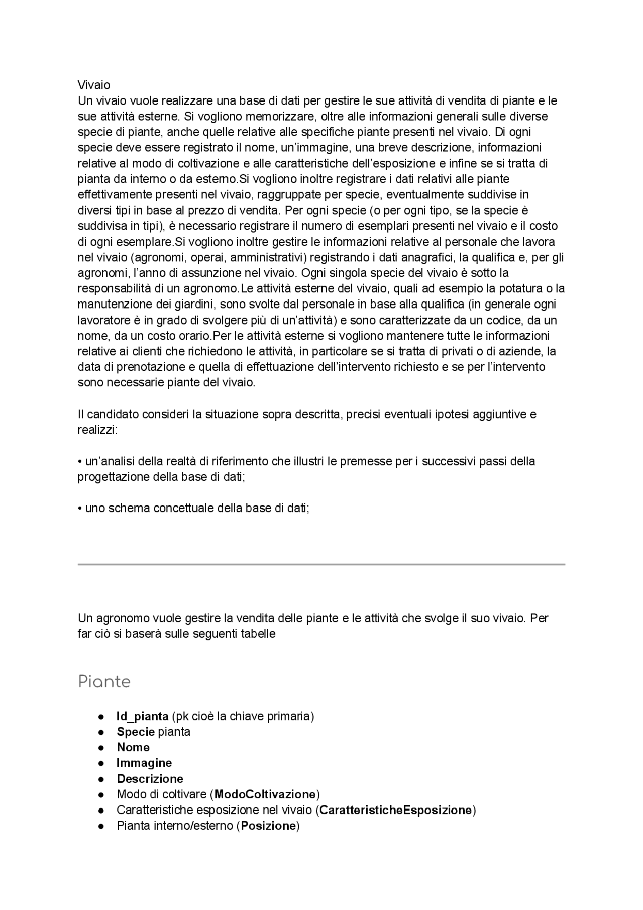 Vivaio Database Relazionali Creazione Del Modello E R Prove D