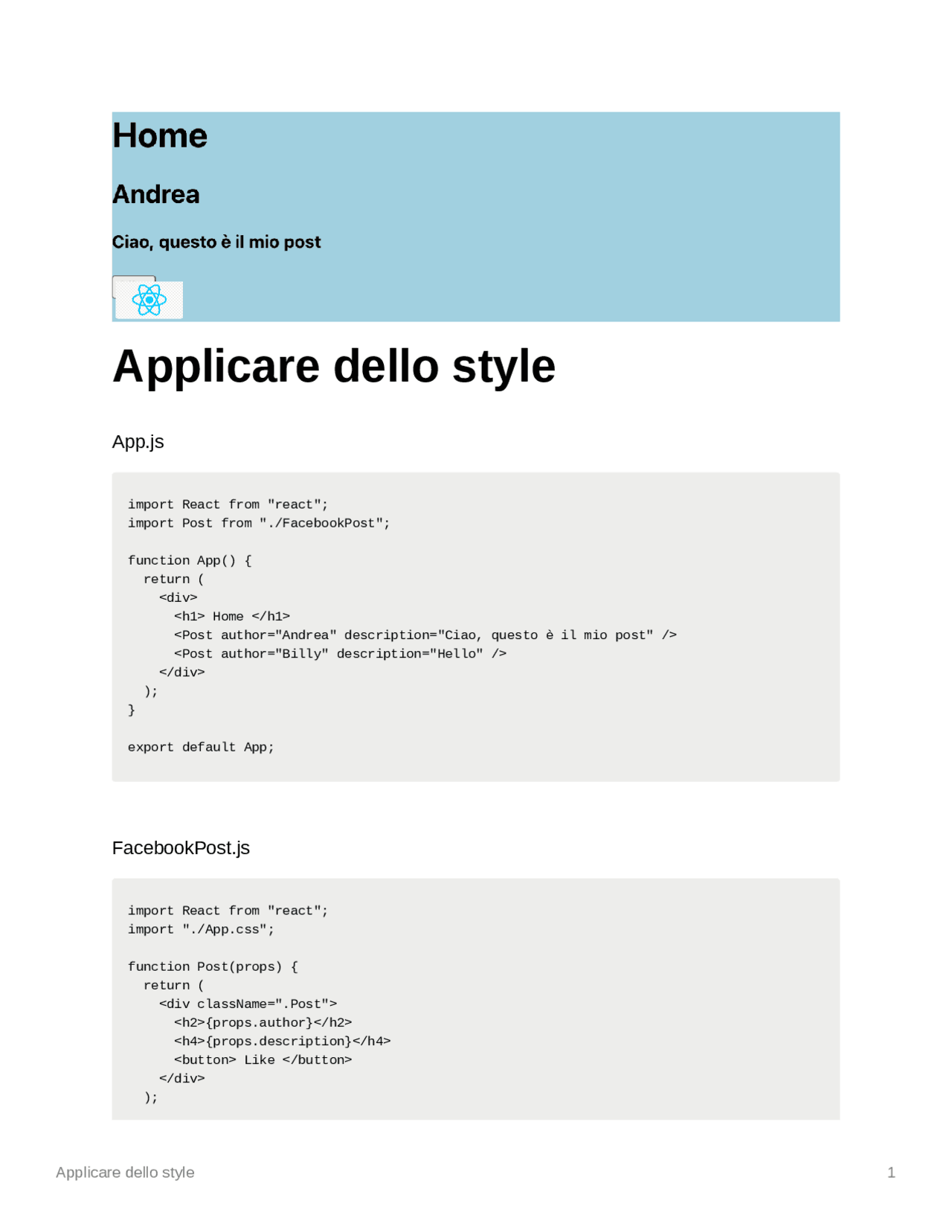 React native - dispensa pratica | Dispense di Sviluppo di Applicazioni Web | Docsity