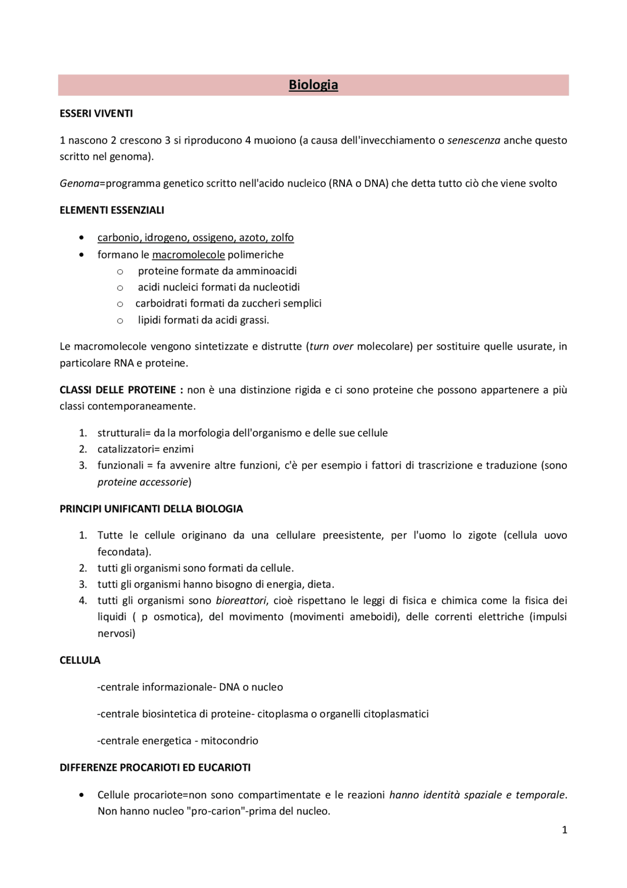 Dispense Di Biologia Rielaborate Da Appunti Presi A Lezione Appunti