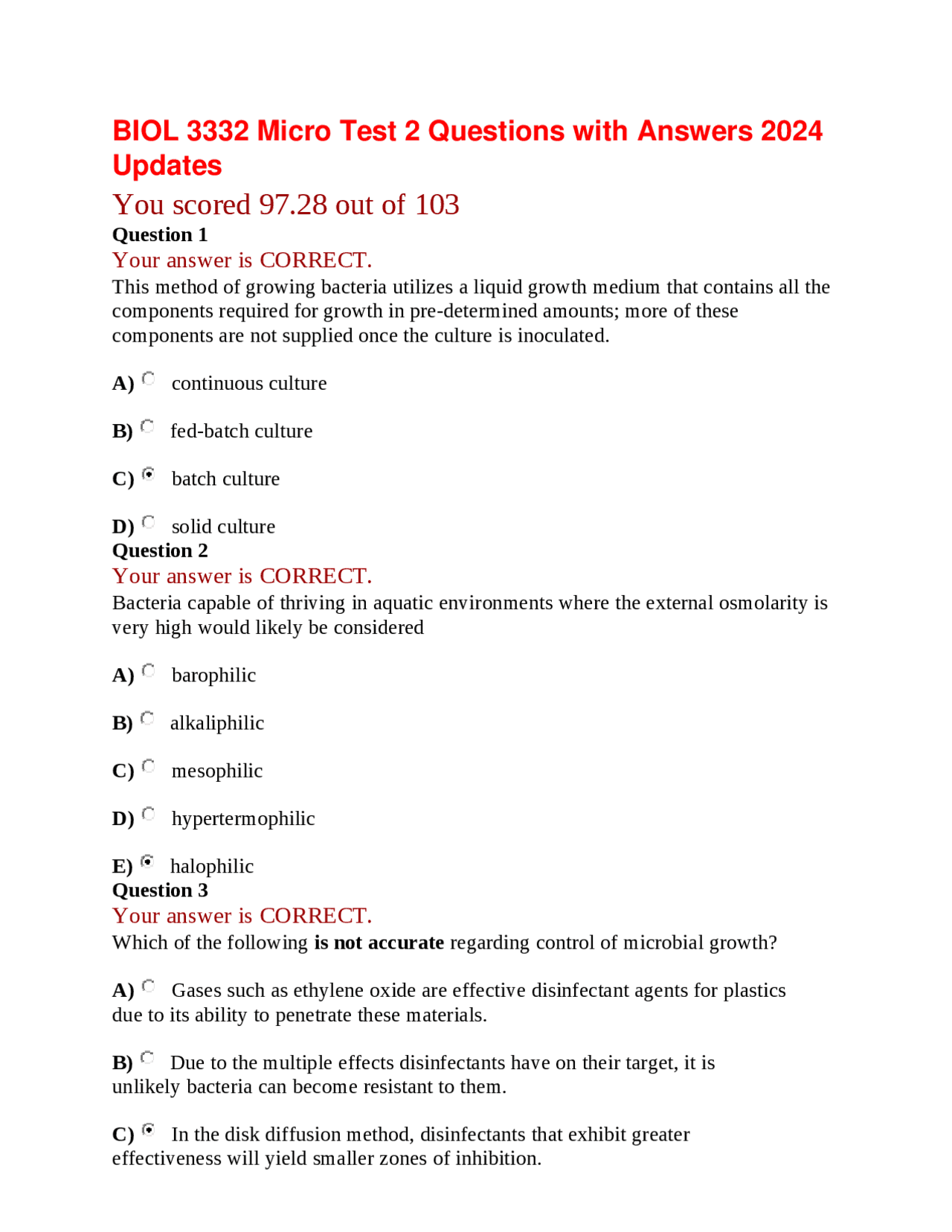 Biol 3332 Micro Test 2 Questions With Answers 2024 Updates Exams