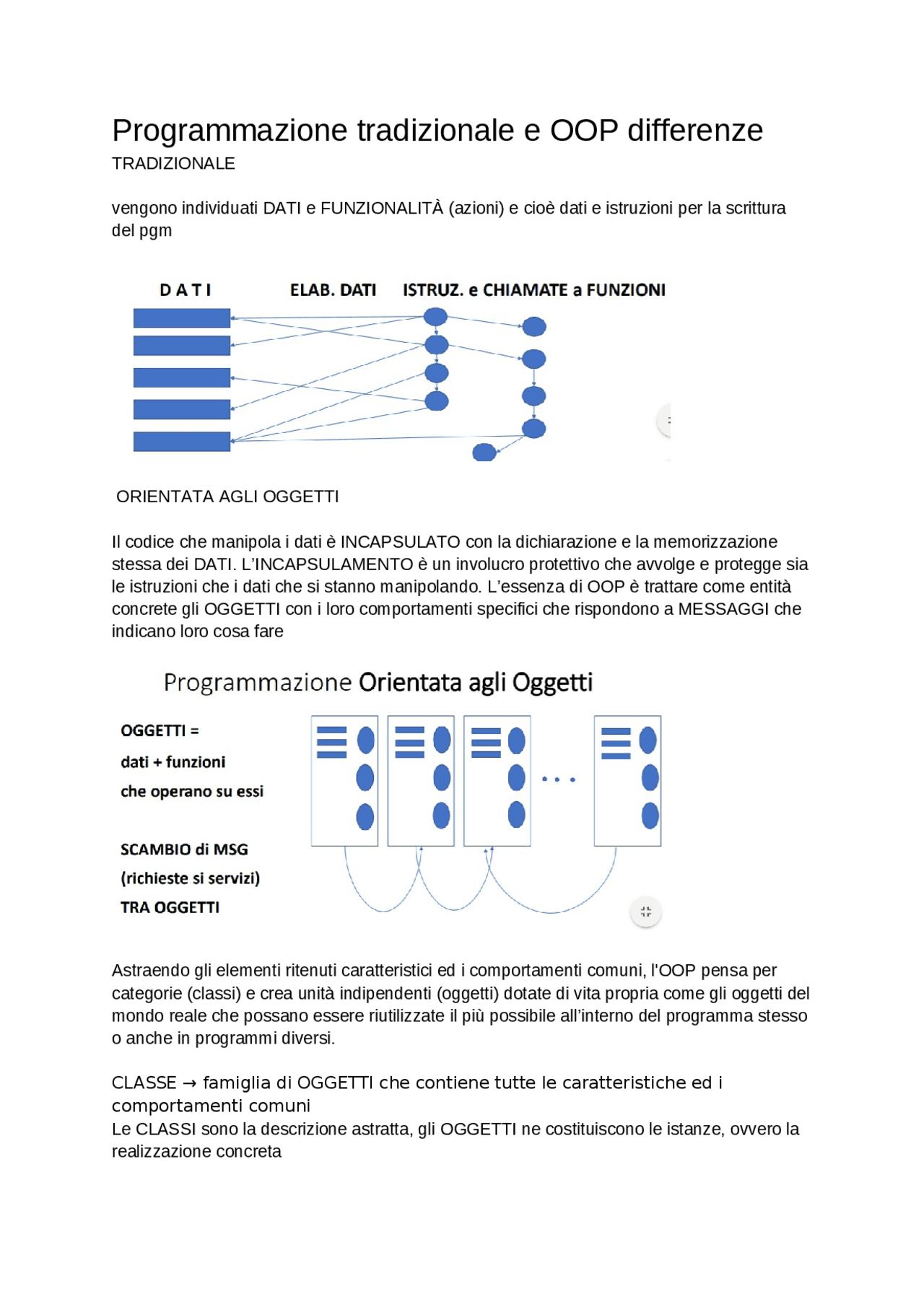 Programmazione tradizionale e OOP differenze - java | Dispense di Programmazione Java | Docsity