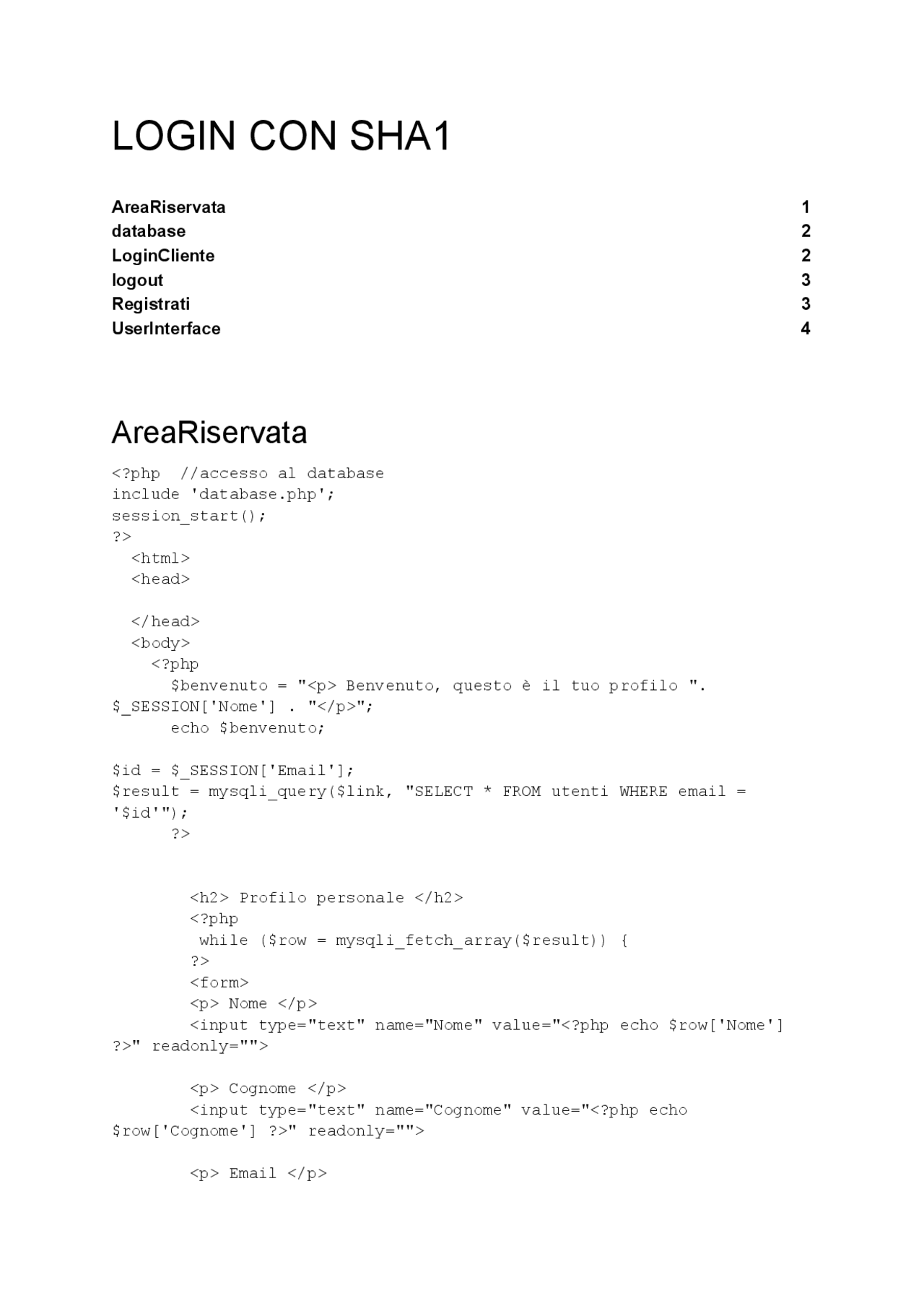 Sistemi Login Con Sha1 Php Esercizi Di Sistemi Di Reti Docsity