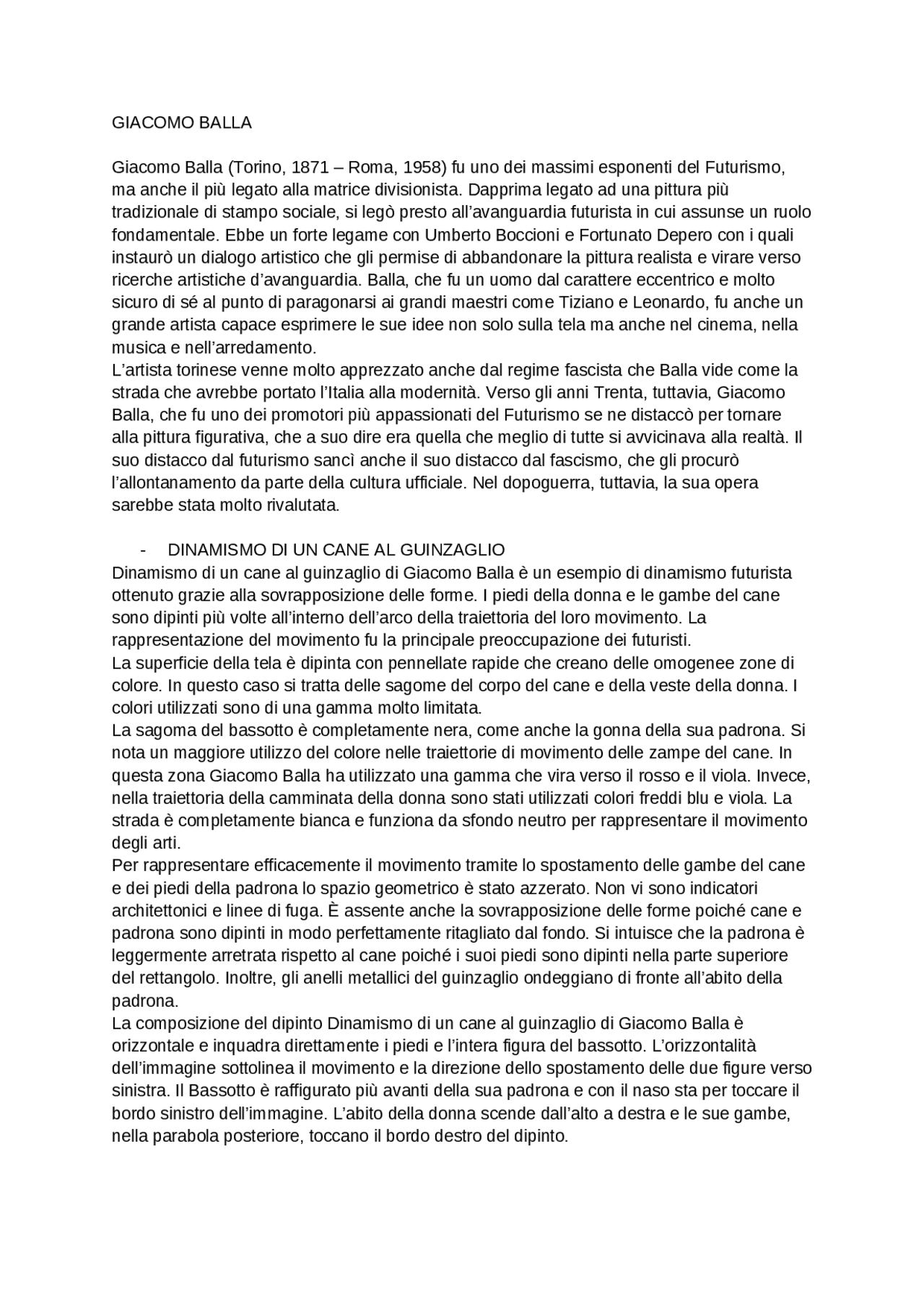 Giacomo Balla studio facile e veloce | Dispense di Elementi di storia ...