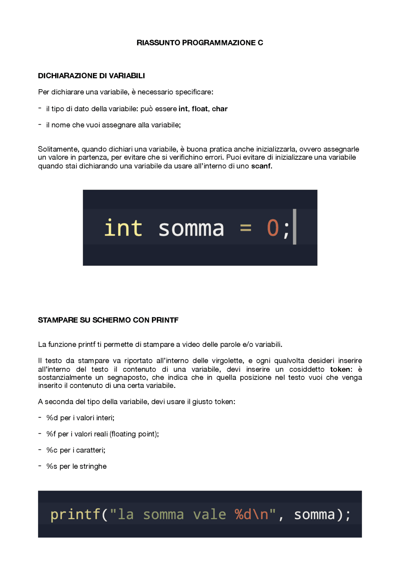 Riassunto programmazione C++ | Esquemas y mapas conceptuales de Informática | Docsity