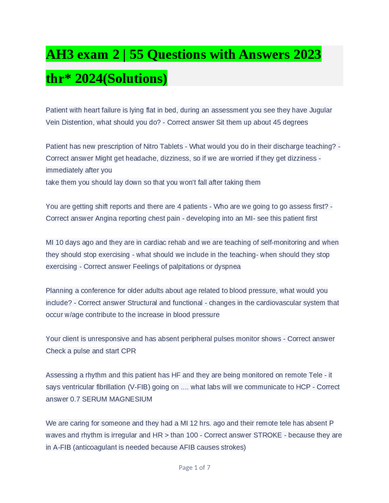 AH3 exam 2 | 55 Questions with Answers 2023 thr* 2024(Solutions ...