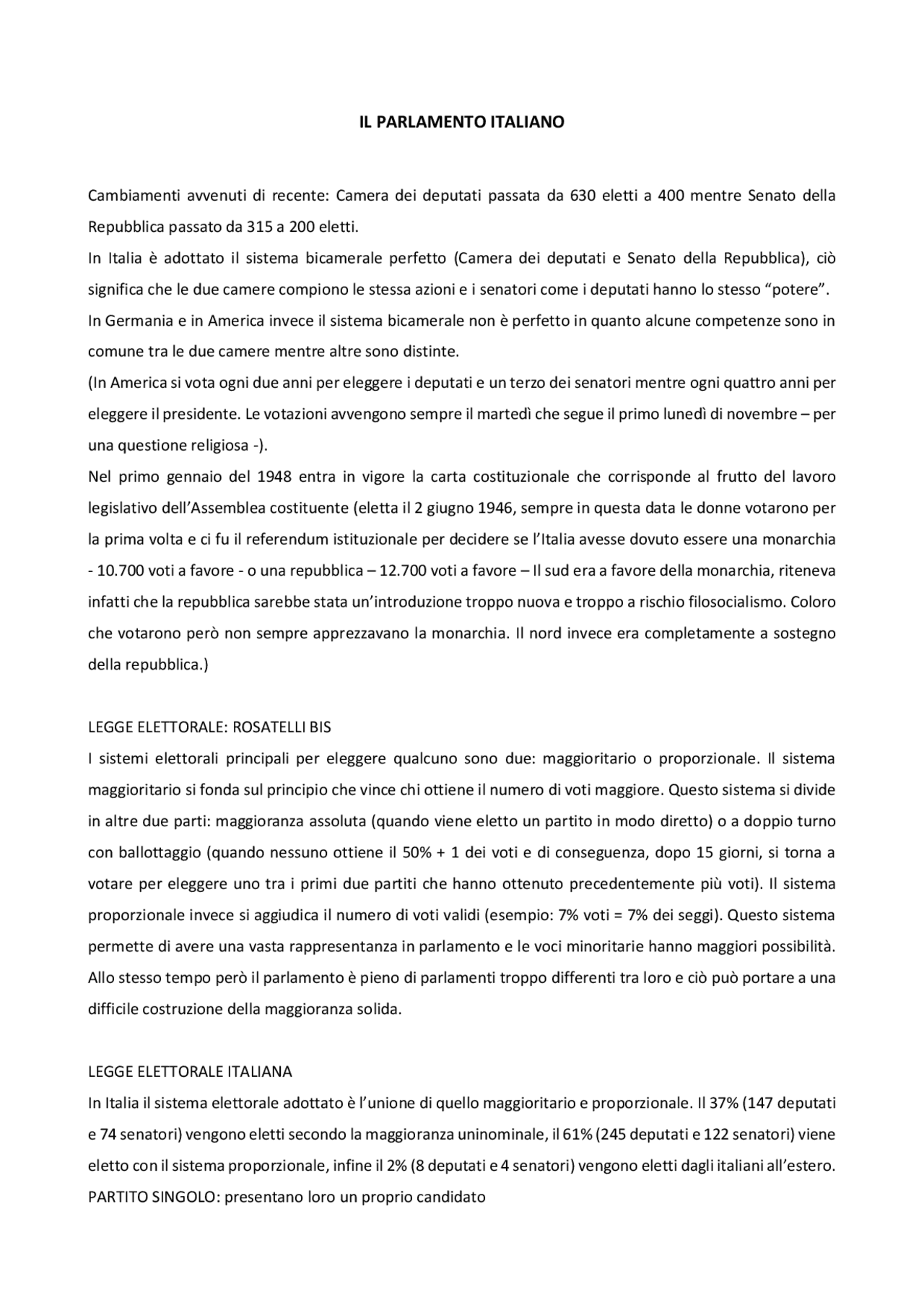 Il Parlamento Italiano Appunti Di Storia Docsity